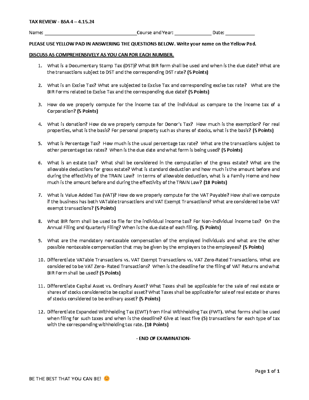 Tax-Review-4 - Tax Review Assignment - TAX REVIEW - BSA 4 – 4. Page 1 ...