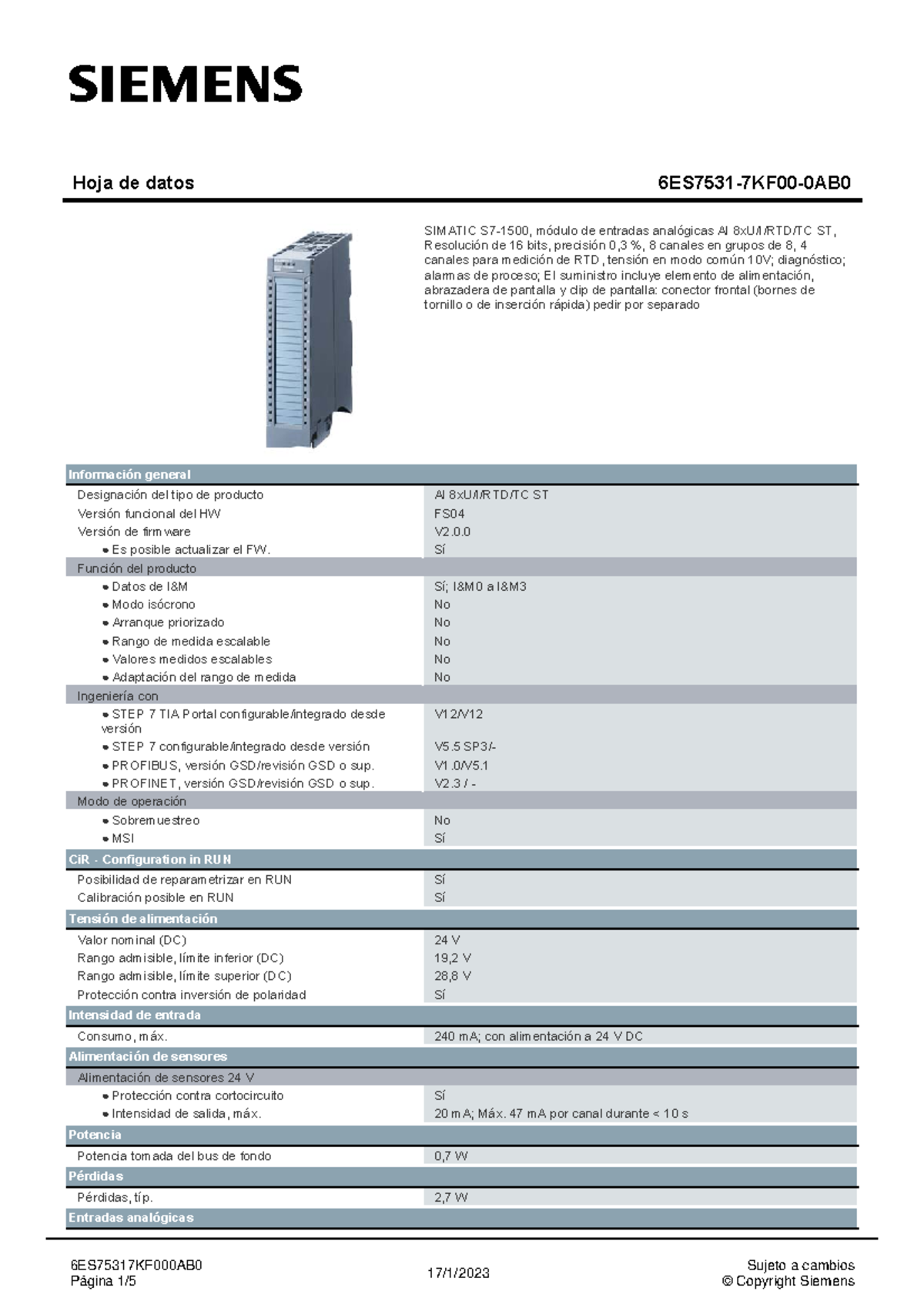 6ES75317 KF000AB0 datasheet - Hoja de datos 6ES7531-7KF00-0AB SIMATIC ...