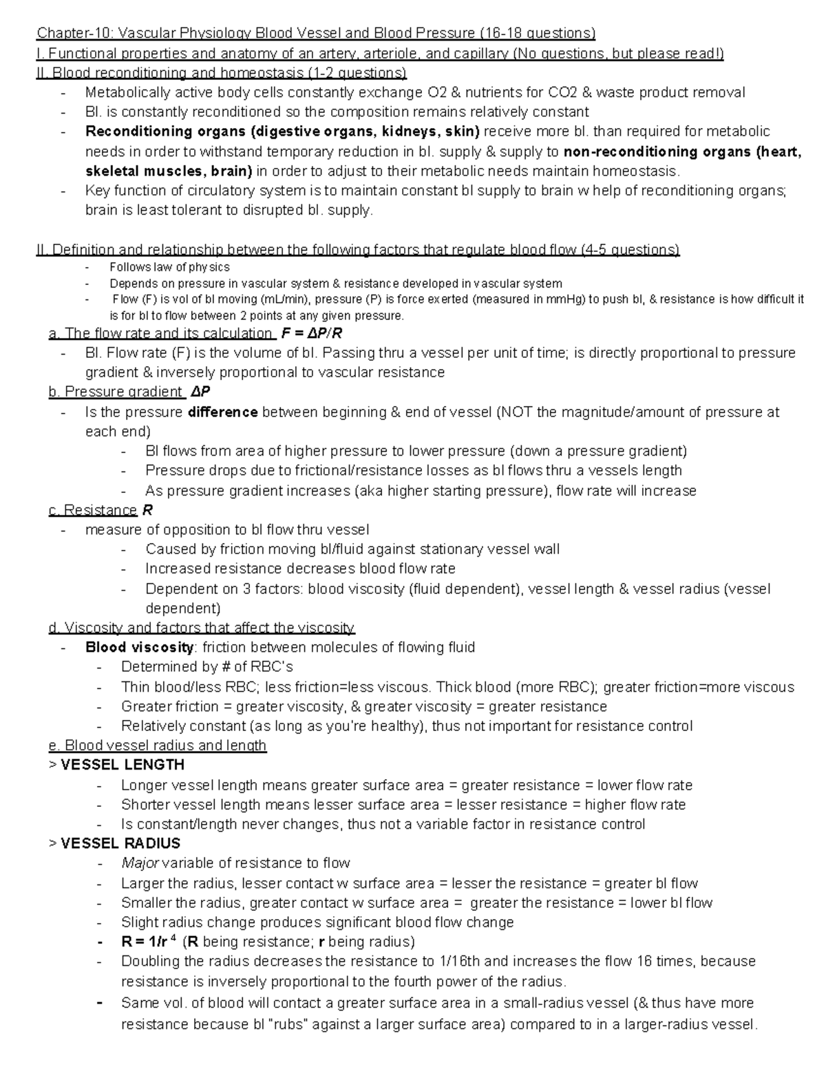 Physio II Final Exam Notes: Vascular Physiology & Blood Pressure (Ch ...
