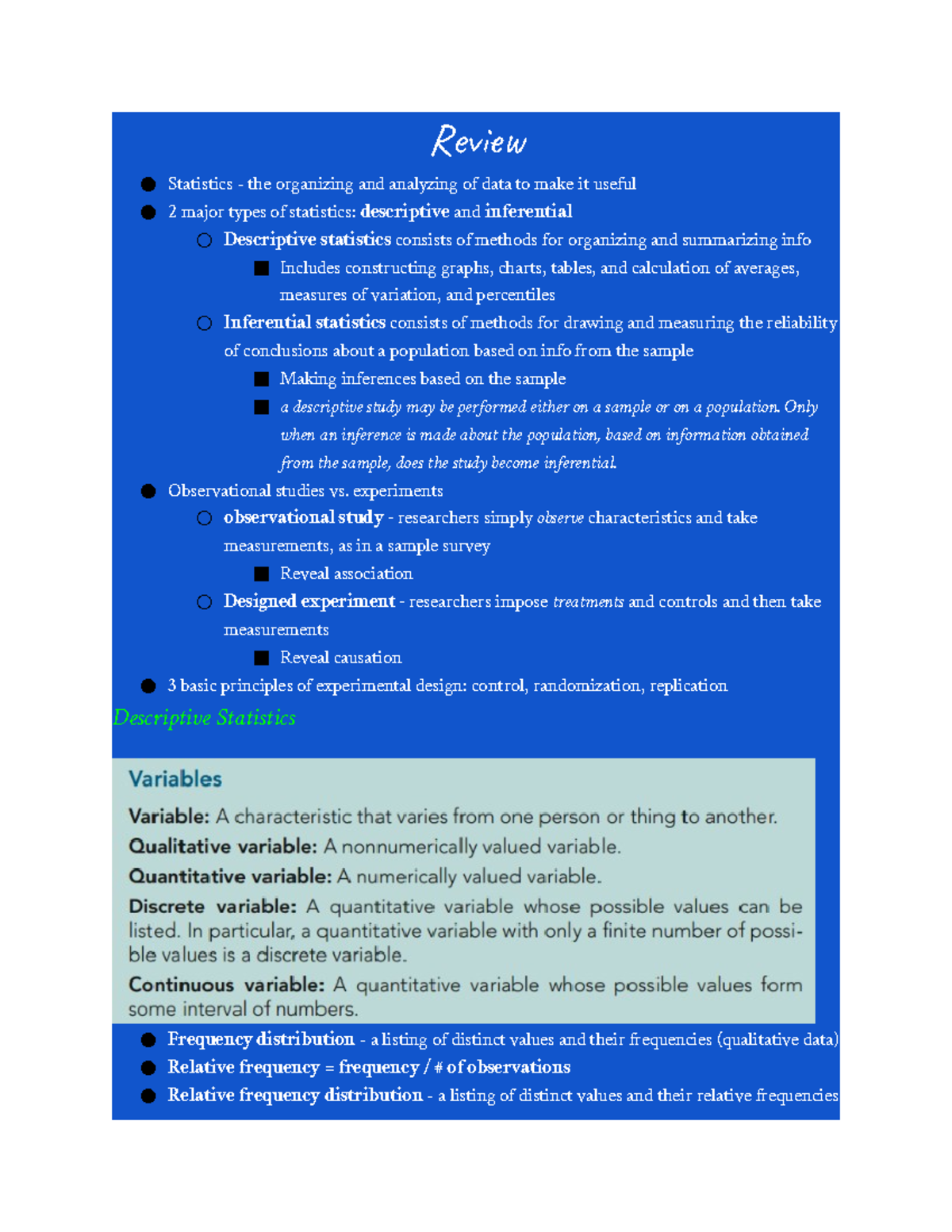 Statistics I Review - Review Statistics - the organizing and analyzing ...