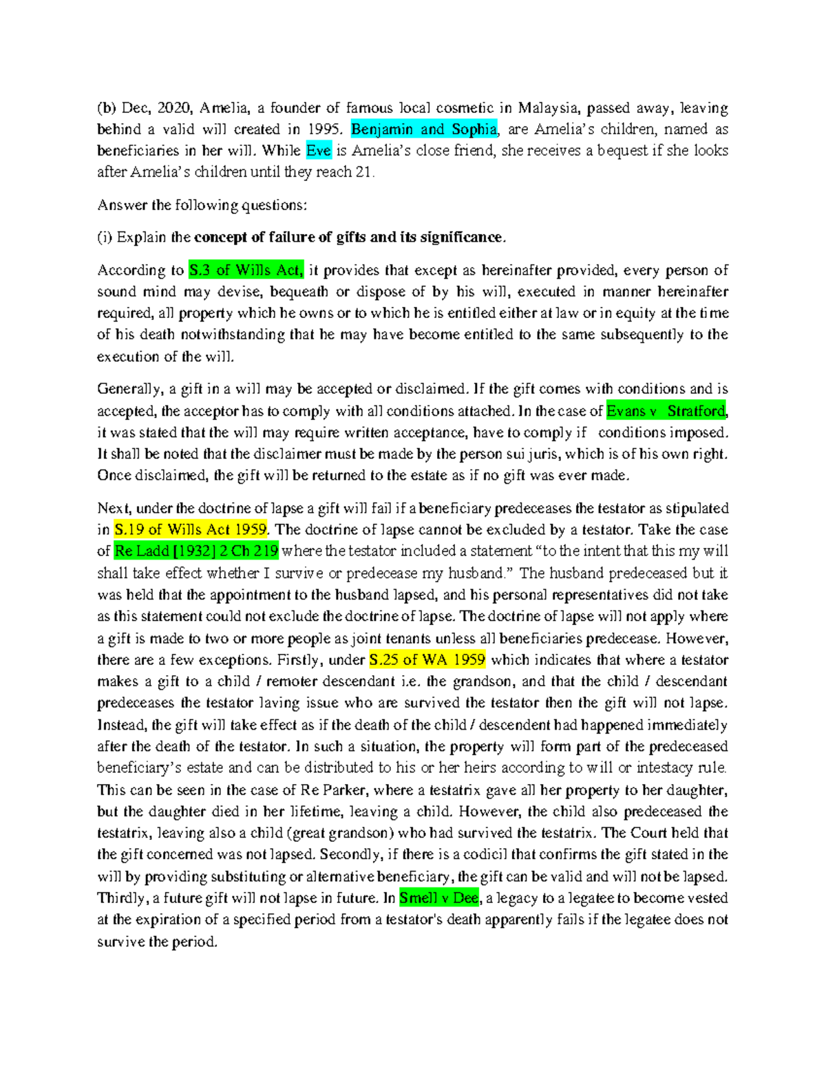 Tutorial 9 Failure of Gift - (b) Dec, 2020, Amelia, a founder of famous ...