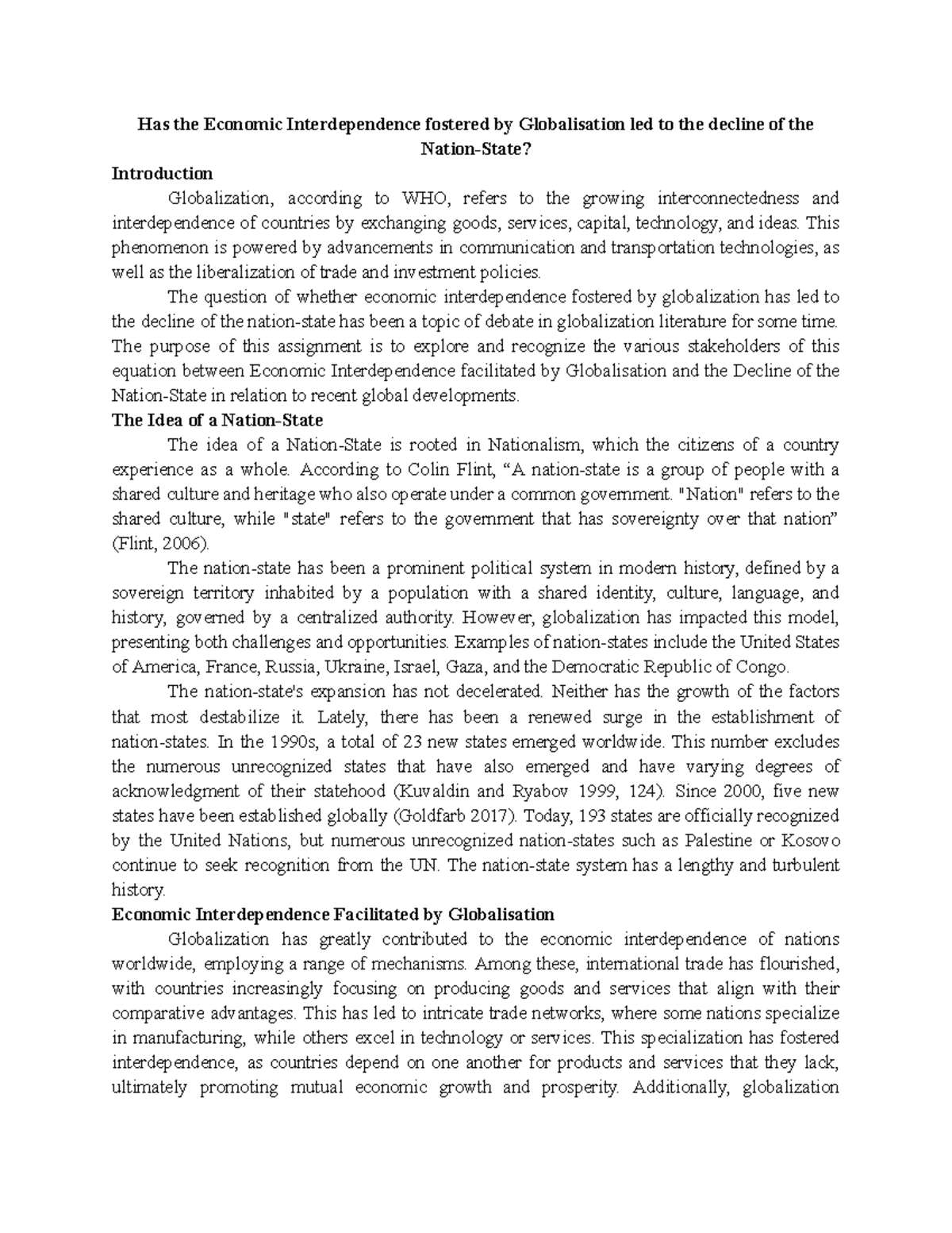GE Assignment - international relations - Has the Economic ...