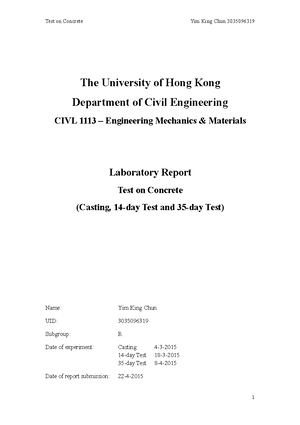 Casting lab report - THE UNIVERSITY OF HONG KONG Department of Civil ...