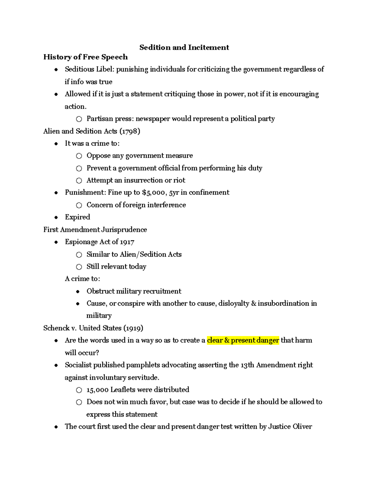 Sedition and Incitement - Sedition and Incitement History of Free ...