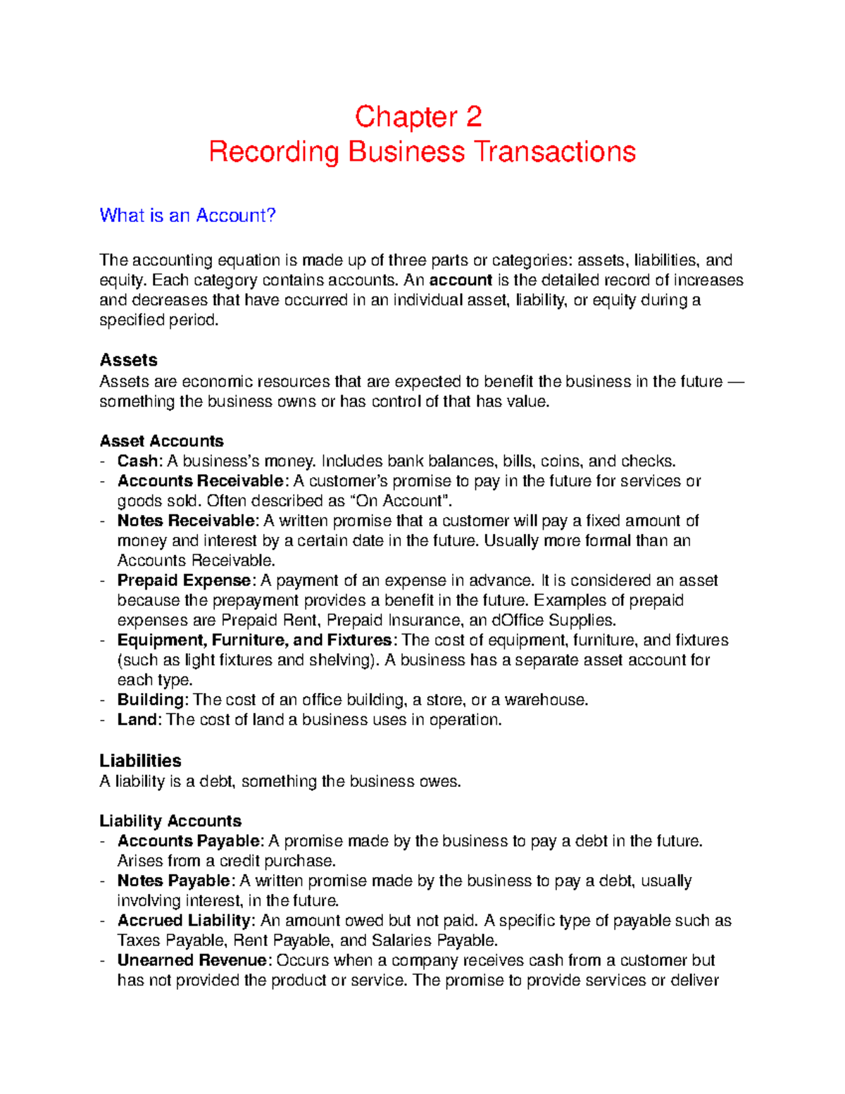 Recording Business Transactions - Chapter 2 Recording Business ...