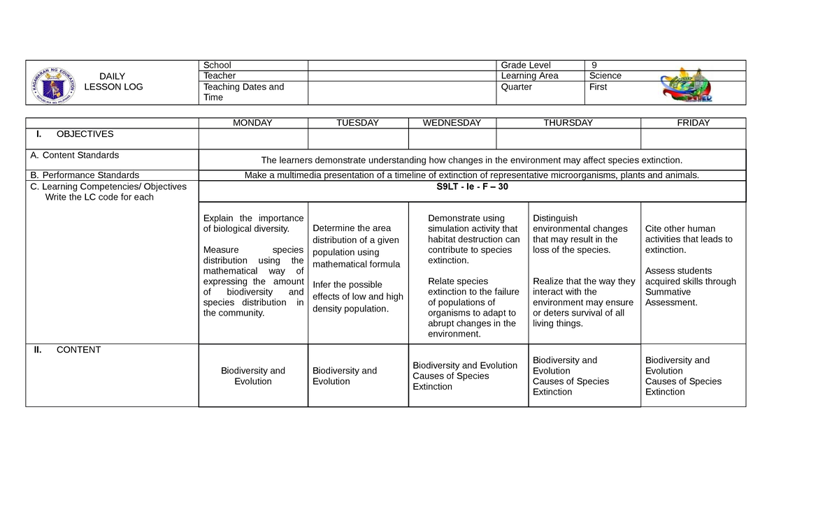 415165890 1st Quarter PART 1 Dll - DAILY LESSON LOG School Grade Level ...