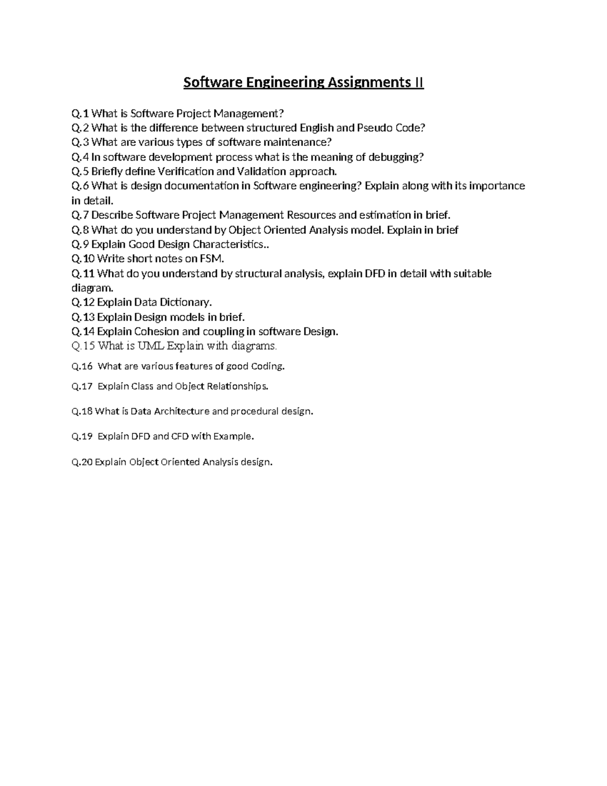 SE II Asignments - Important questions for SE subject - Software ...