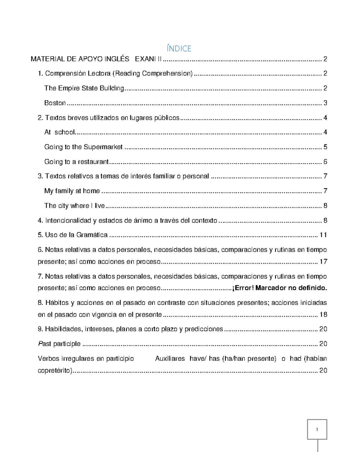 Inglés 202020 Exani 20II - ÍNDICE MATERIAL DE APOYO INGLÉS EXANI II ...