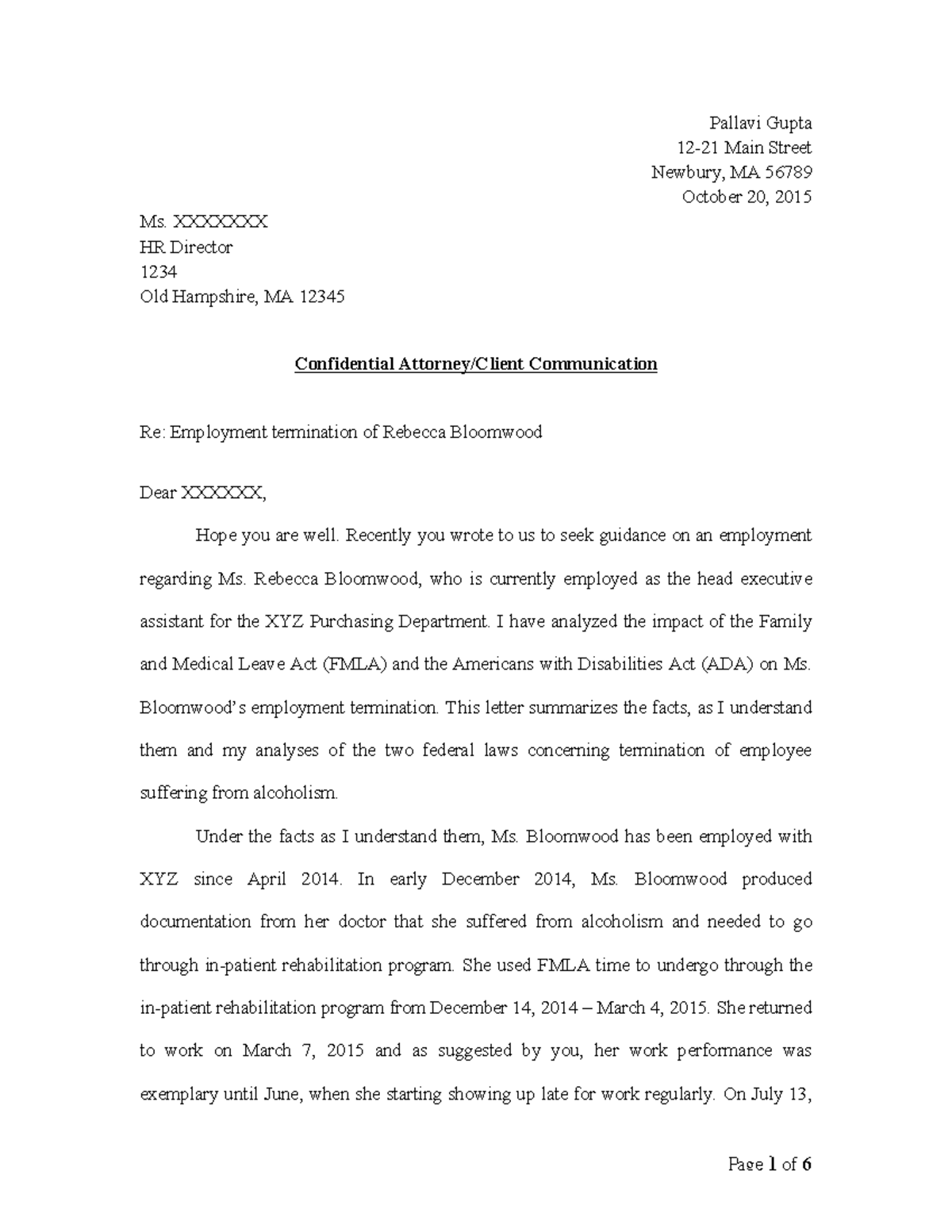 Client Letter Writing Sample Pallavi Gupta 12 21 Main Street Newbury