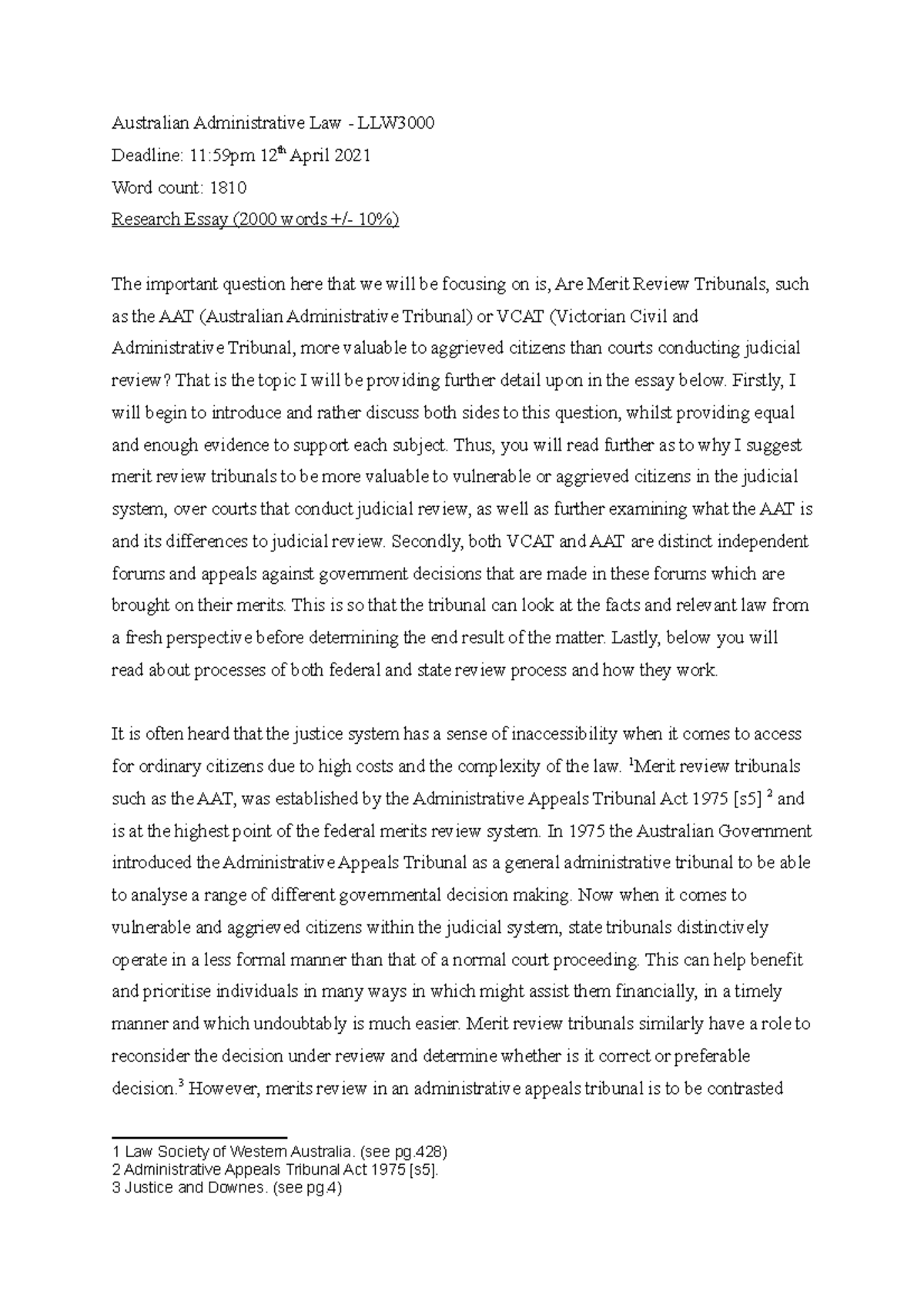 Admin Law Research Essay - Australian Administrative Law - LLW Deadline ...