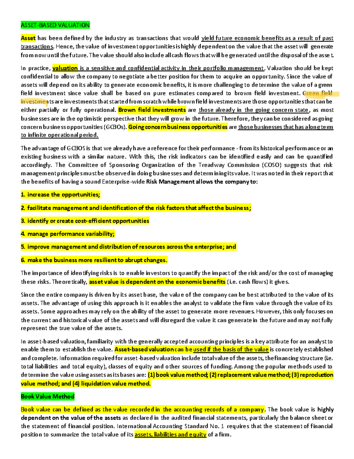 Asset Based Valuation AND Income Based Valuation - ASSET-BASED ...