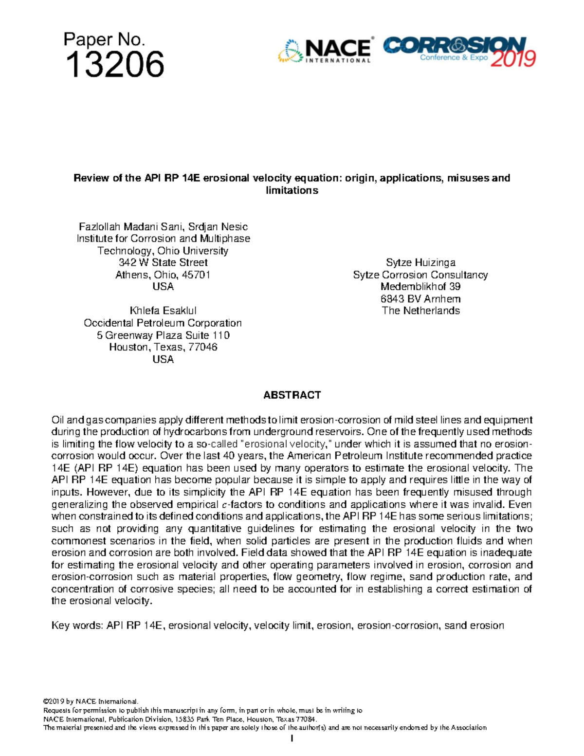 API RP 14 E 2019 - NORMA APLICADA OIL AND GAS - ©2019 by NACE ...