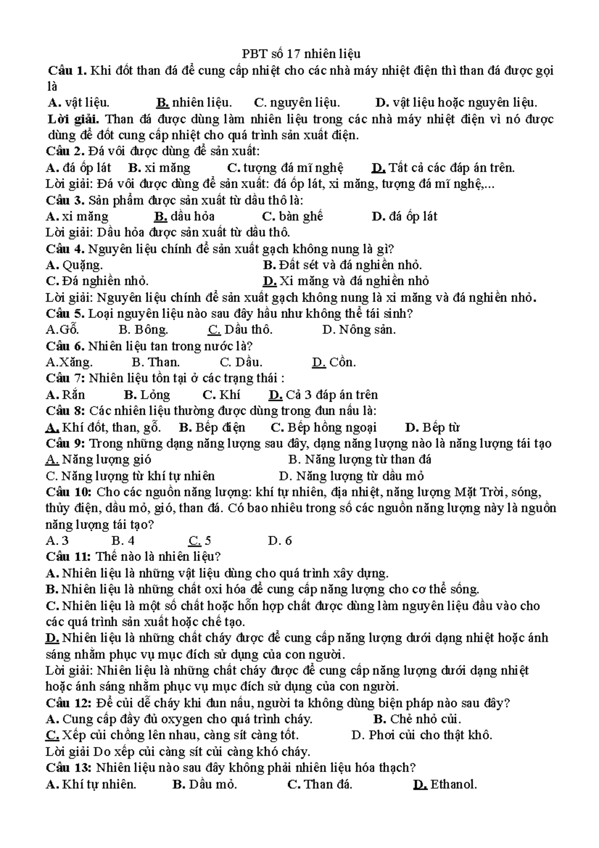 PHT 17 KHTN 6 - khtn 6 - PBT số 17 nhiên liệu Câu 1. Khi đốt than đá để ...