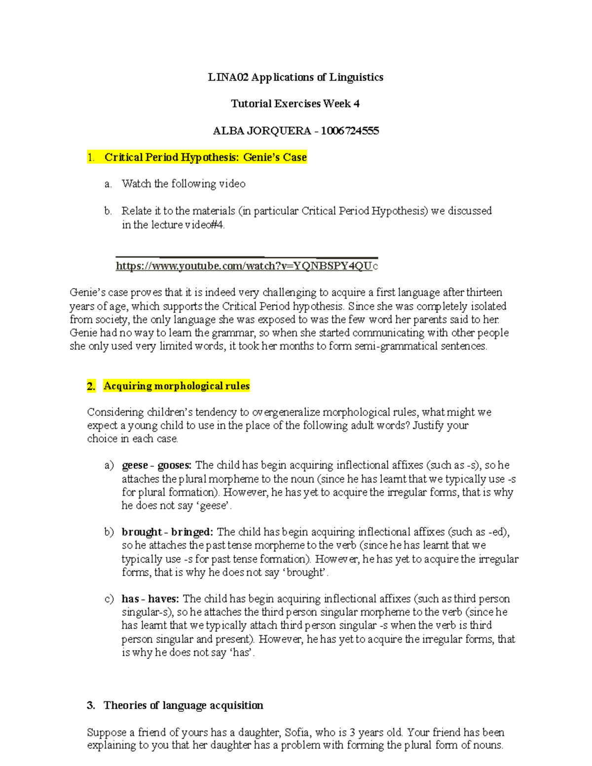 Tutorial Exercises-Week 4 - LINA02 Applications of Linguistics Tutorial ...