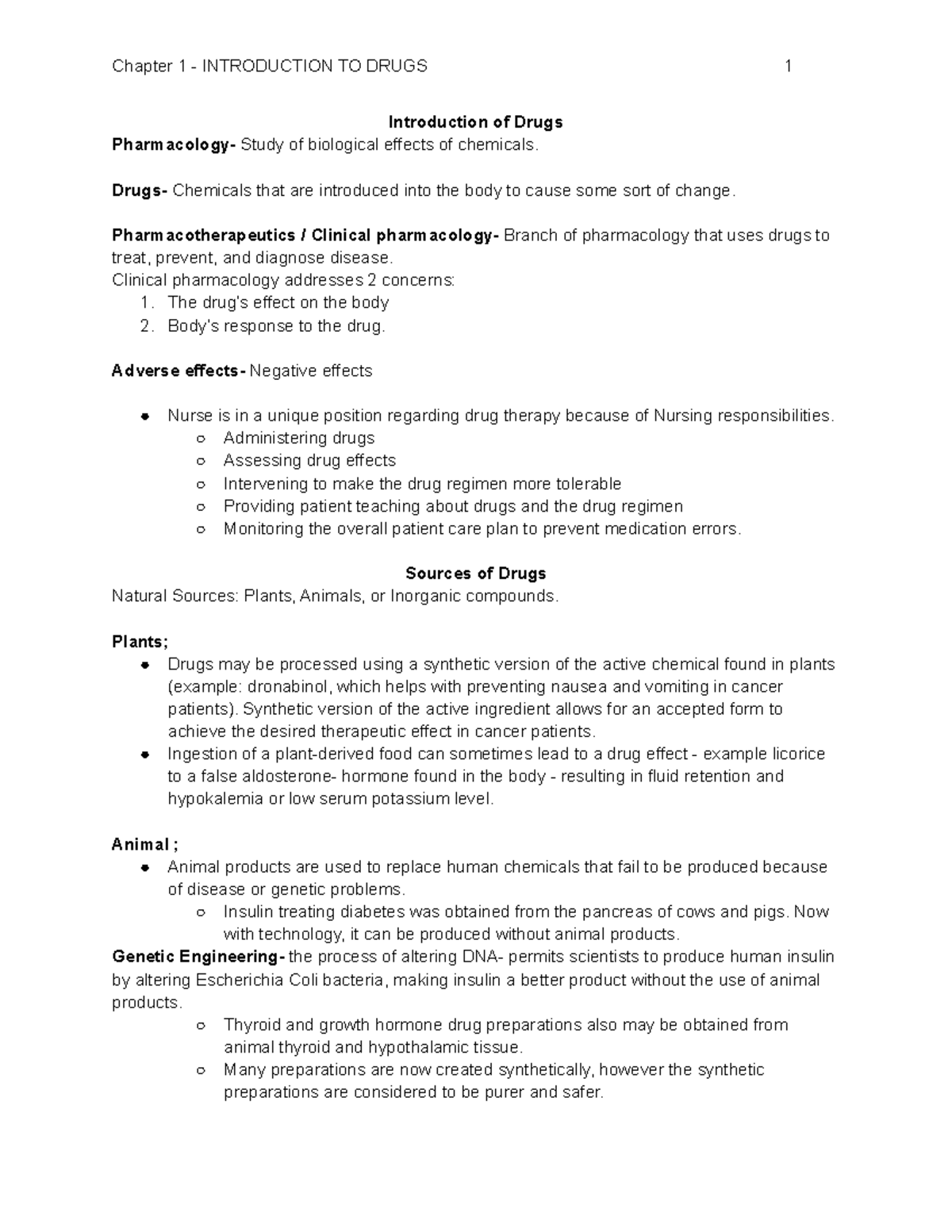 NURS316 Chapter 1-2 - Introduction of Drugs Pharmacology- Study of ...