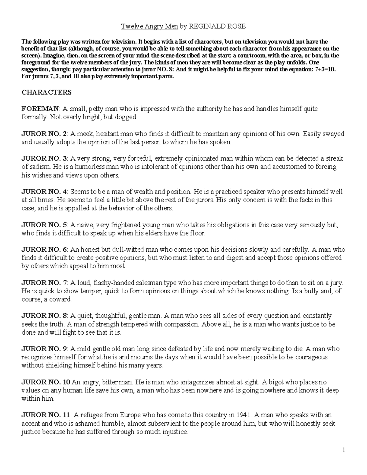 12 Angry Men Script - Twelve Angry Men by REGINALD ROSE The following ...