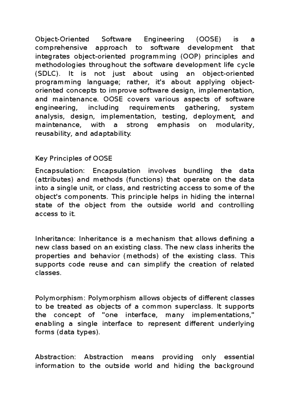 Introduction To Object Oriented Software Engineering Object Oriented