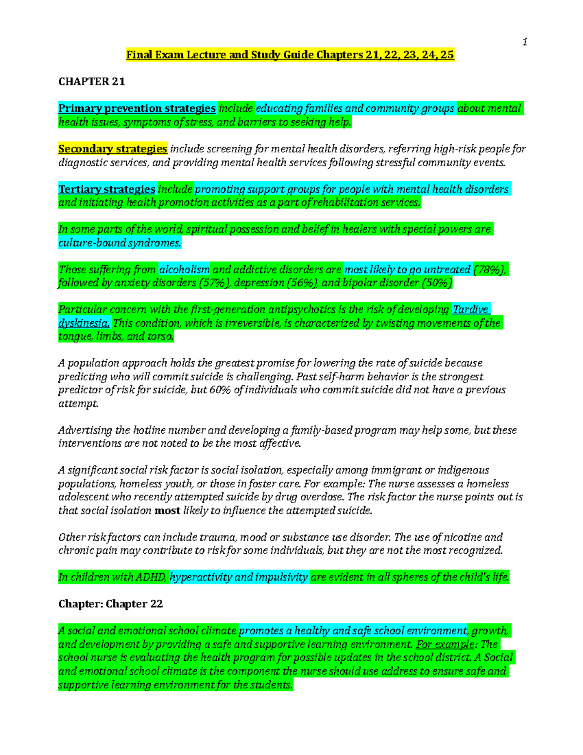 Lecture AND Final EXAM Study Guide Chapters 21, 22, 23, 24, 25 - Final ...