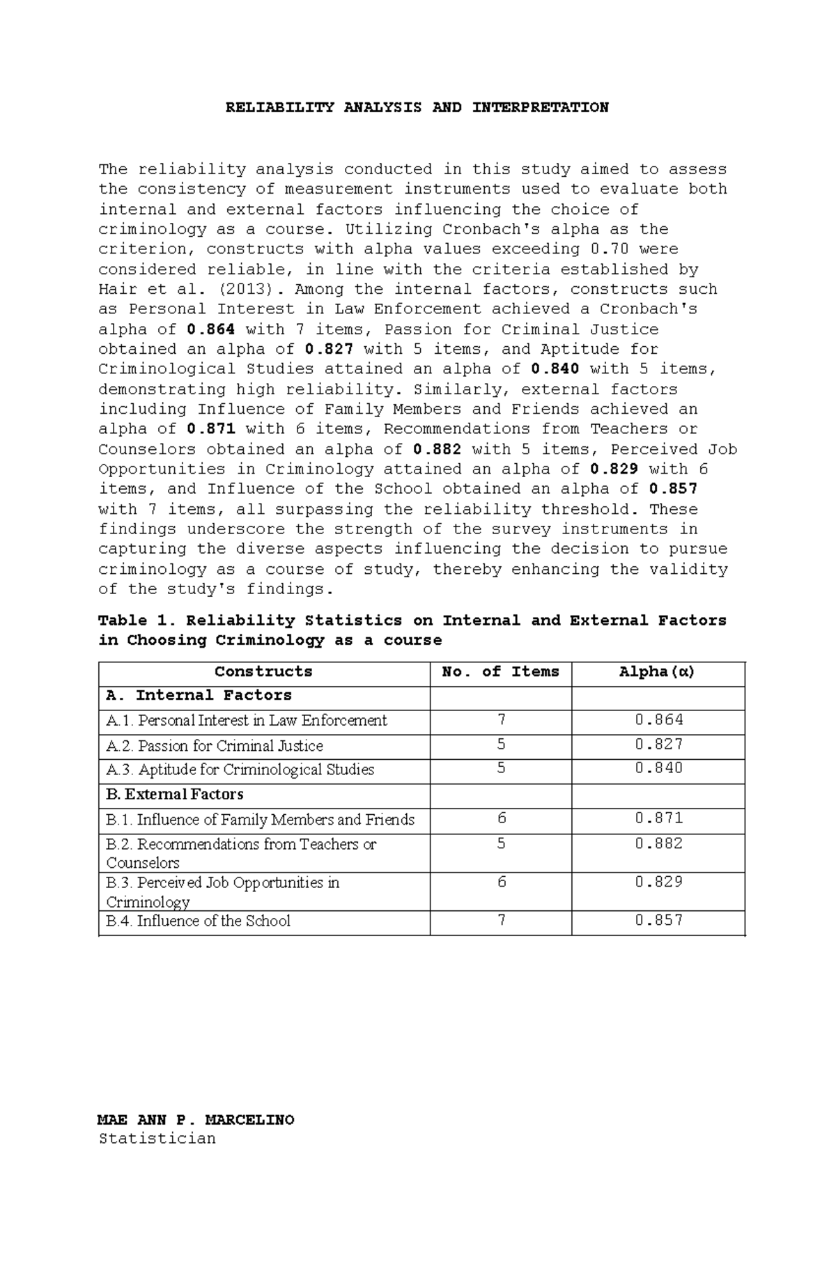 Reliability test Anthony's group - RELIABILITY ANALYSIS AND ...
