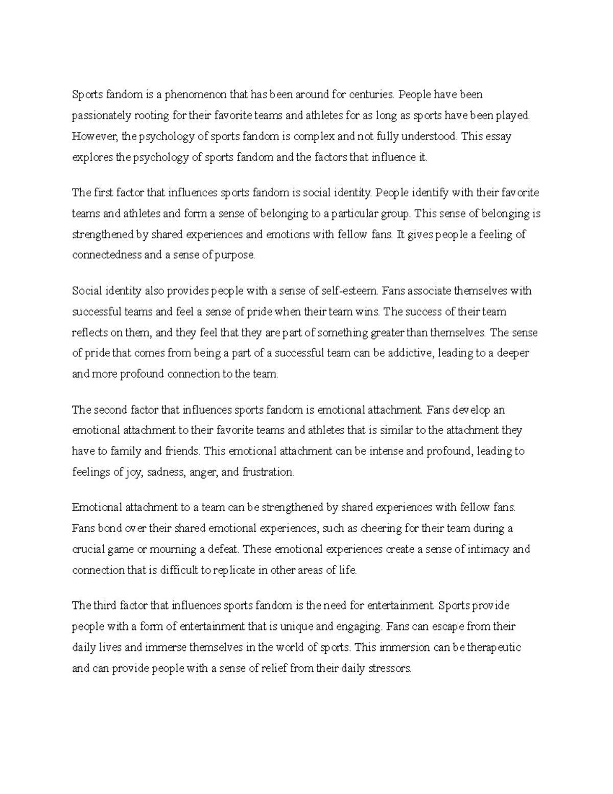 Title The Psychology of Sports Fandom - Sports fandom is a phenomenon ...