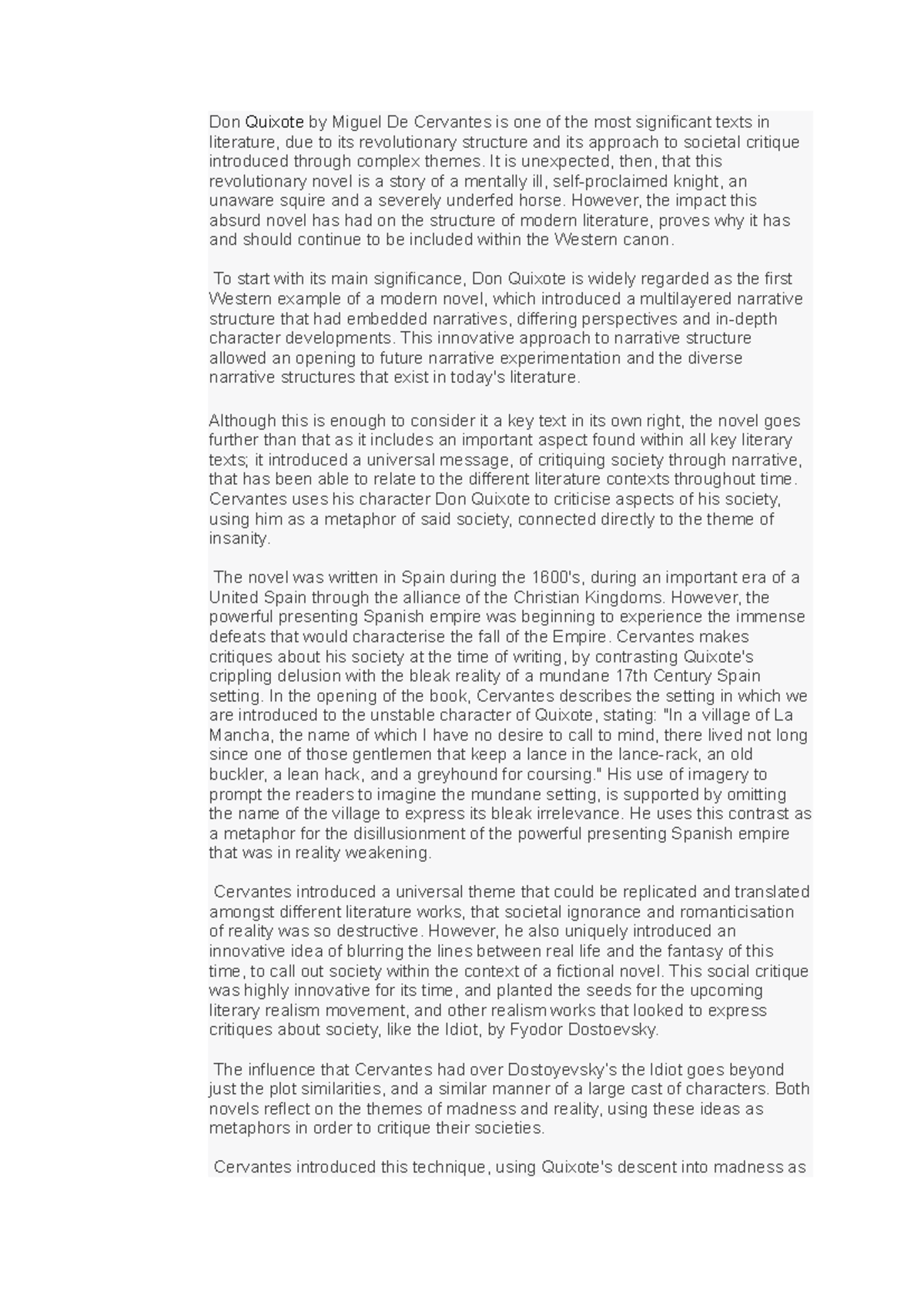 IRP - Independent Related Project Book: Don Quixote Related Text: The ...