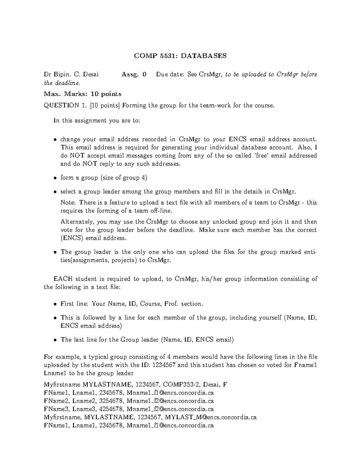 Db22j-asg0-encr - COMP 5531 Assignment 0 - COMP 5531: DATABASES Dr Bipin. C. Desai Assg. 0 Due ...