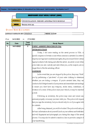 ISWR WEEK 2-( Investigation Module) - Program : Post Graduate Diploma ...