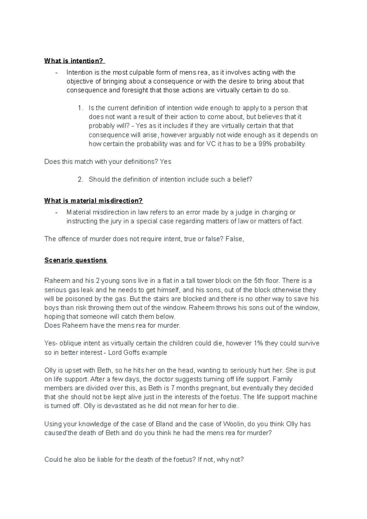 Criminal Law Seminar 3 - What is intention? - Intention is the most ...