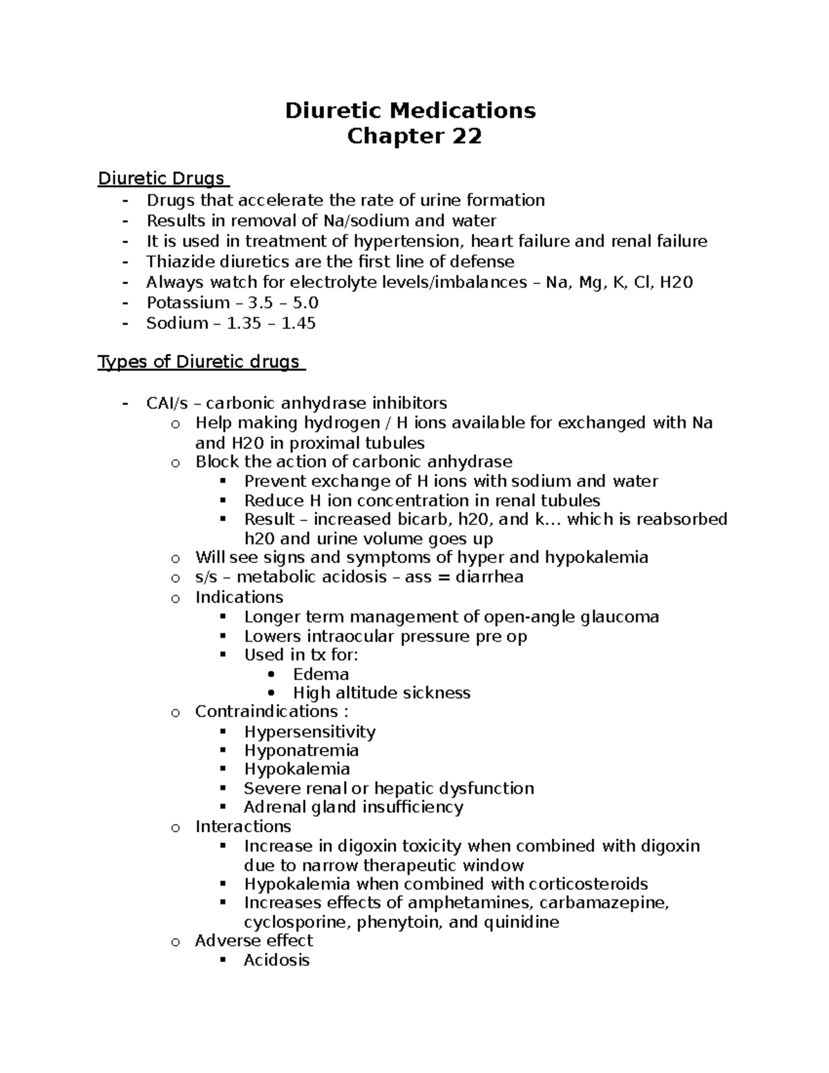 Notes - T1 . Diuretic Medications - Diuretic Medications Chapter 22 ...