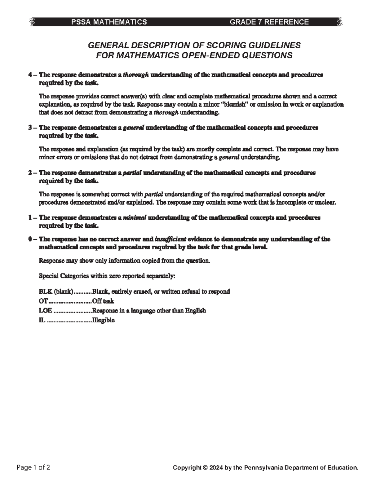 Grade 7 - Math Scoring Guidelines and Formula Sheets - History - PSSA ...