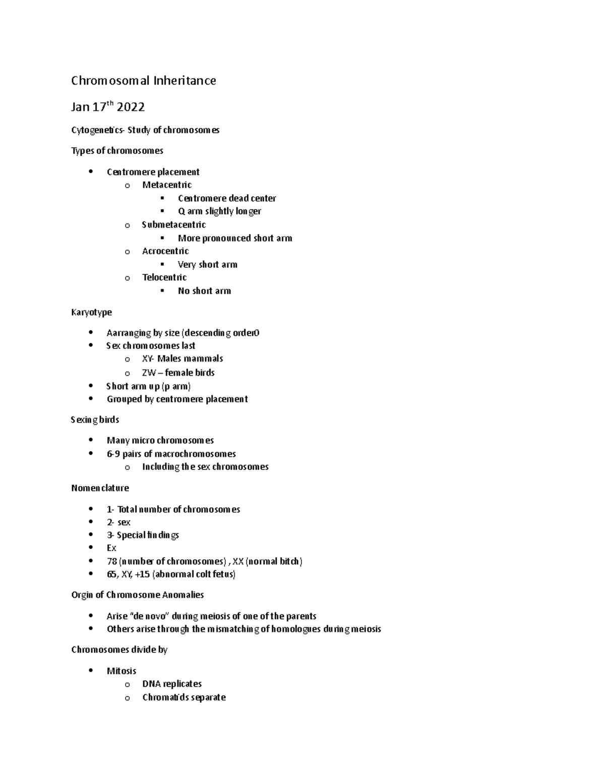 Chromosomal Inheritance - Studocu
