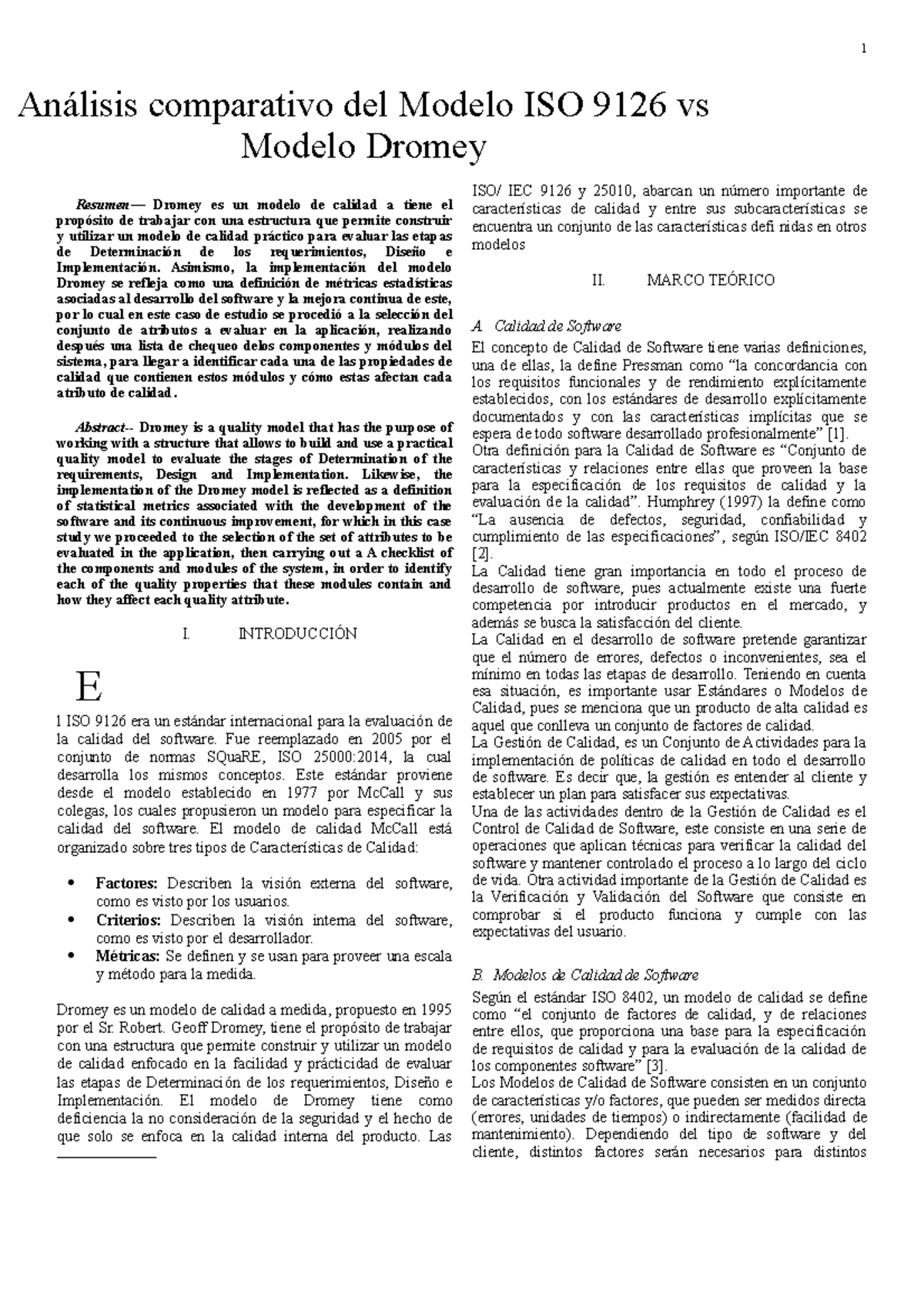Análisis comparativo de Modelo ISO 9126 vs Modelo Dromey - Resumen ...