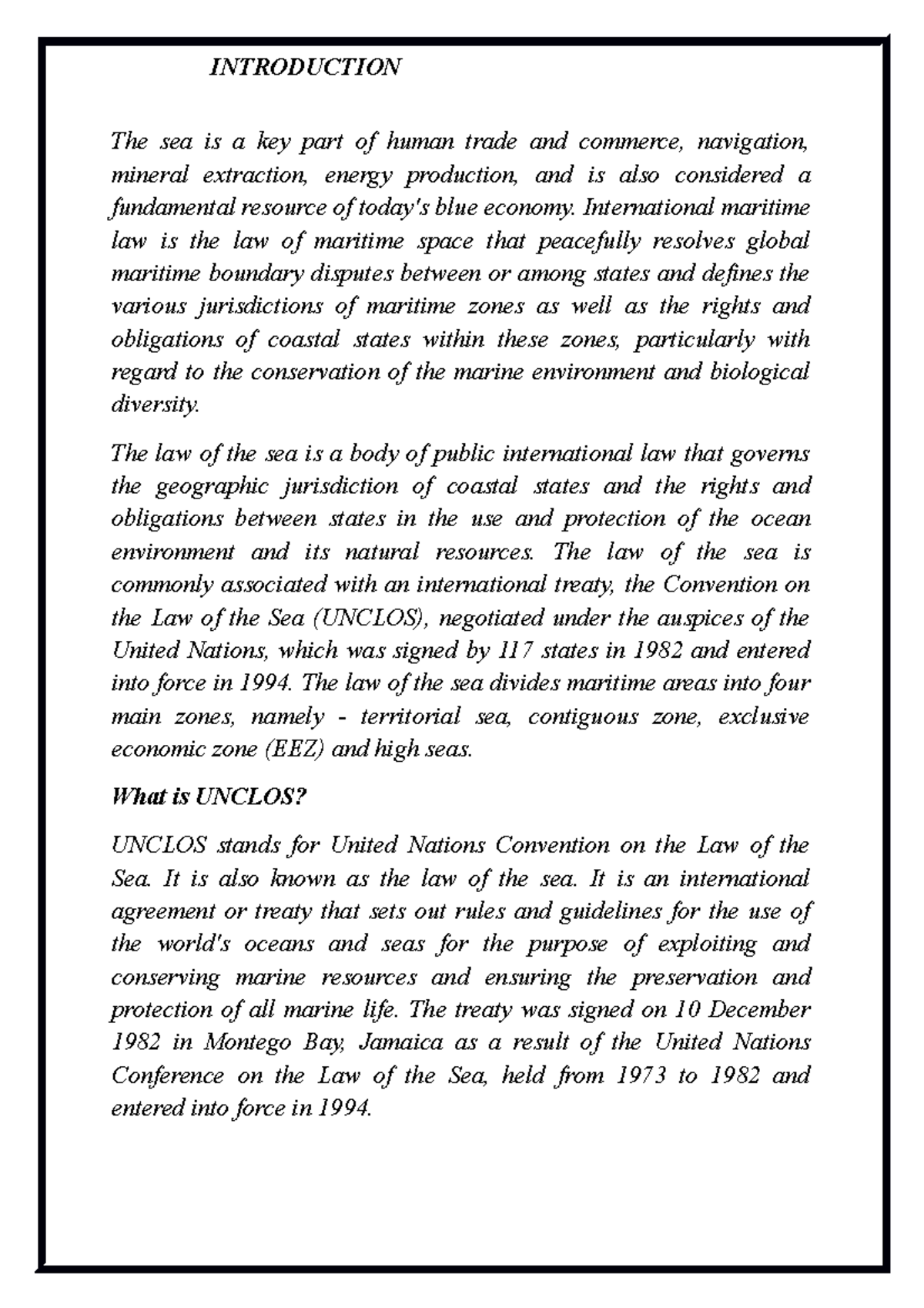 Law of sea: Territorial sea and contiguous zone - INTRODUCTION The sea ...