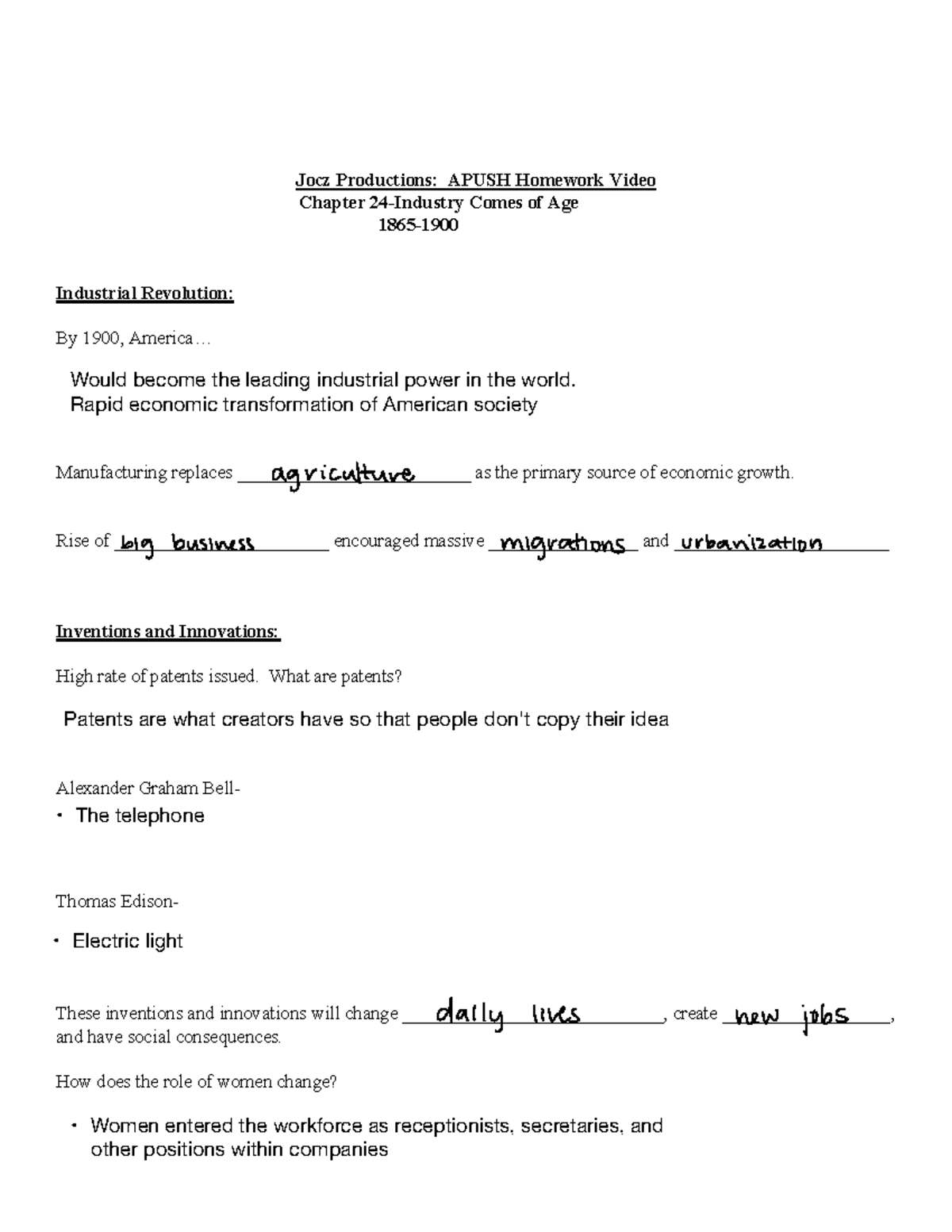 Ch. 24 Jocz Video Guide - G369/AP US History Name ...