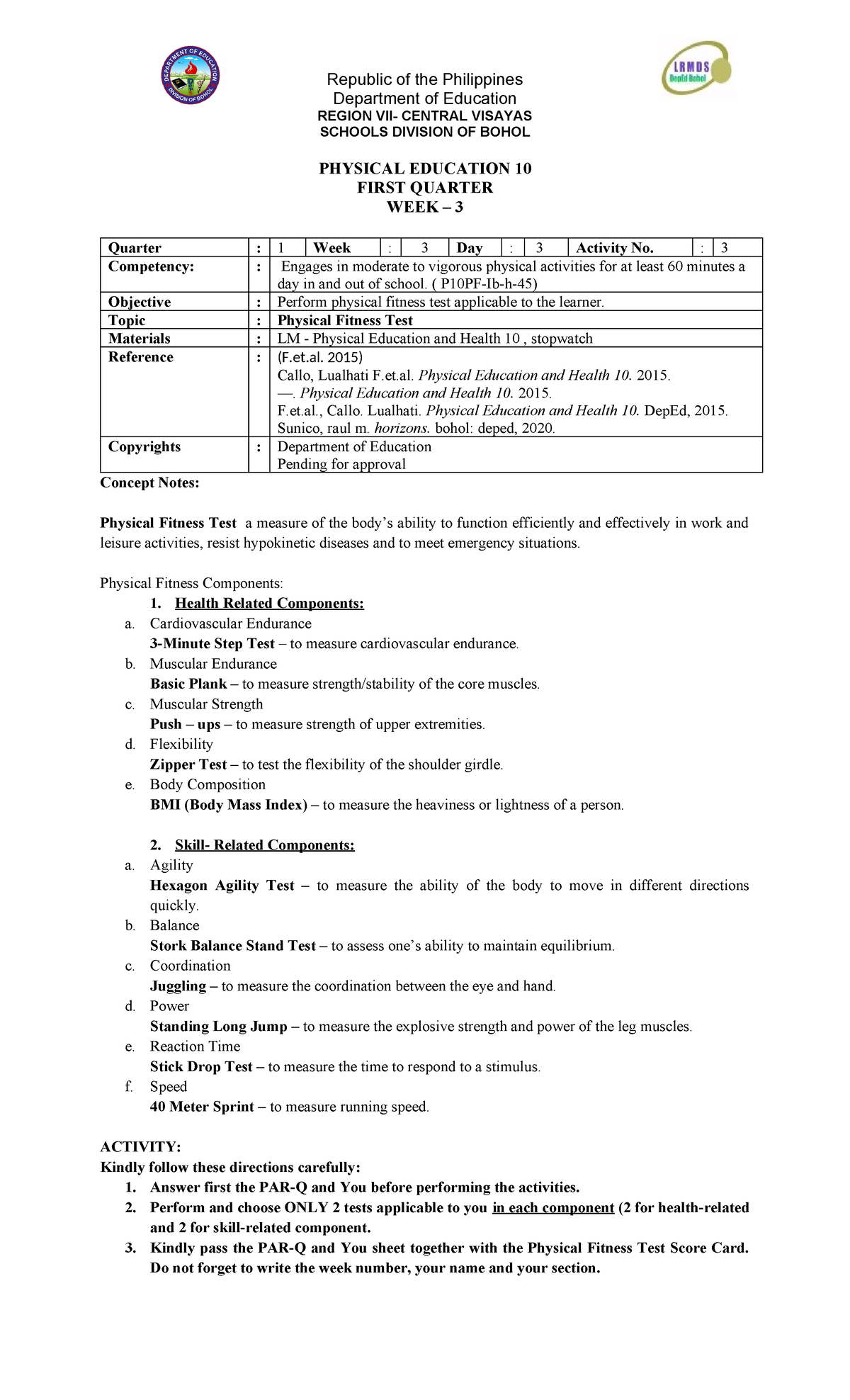 Physical education - Republic of the Philippines Department of ...