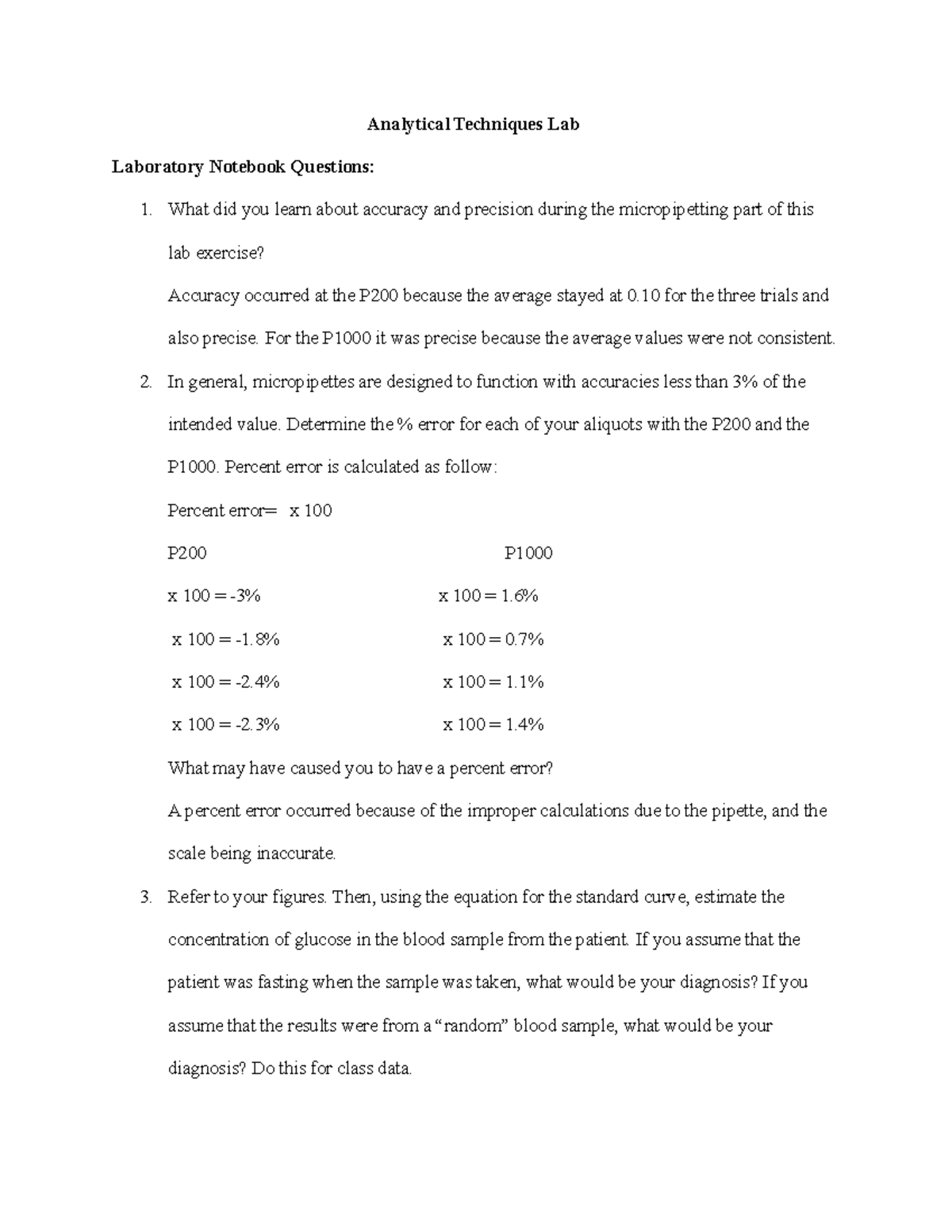 Analytical Techniques Lab - Analytical Techniques Lab Laboratory Notebook Questions: What did ...