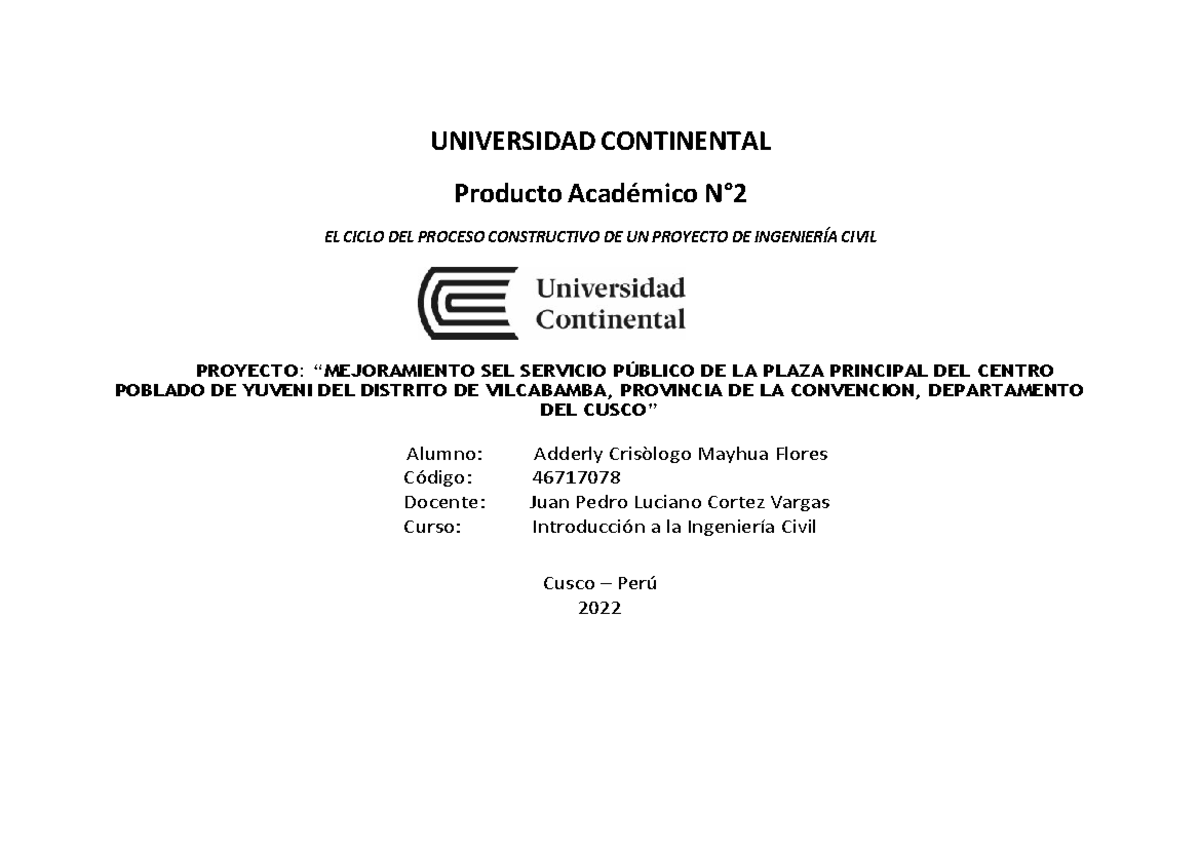 Producto Academico Nº 2 - UNIVERSIDAD CONTINENTAL Producto Académico N° EL CICLO DEL PROCESO ...