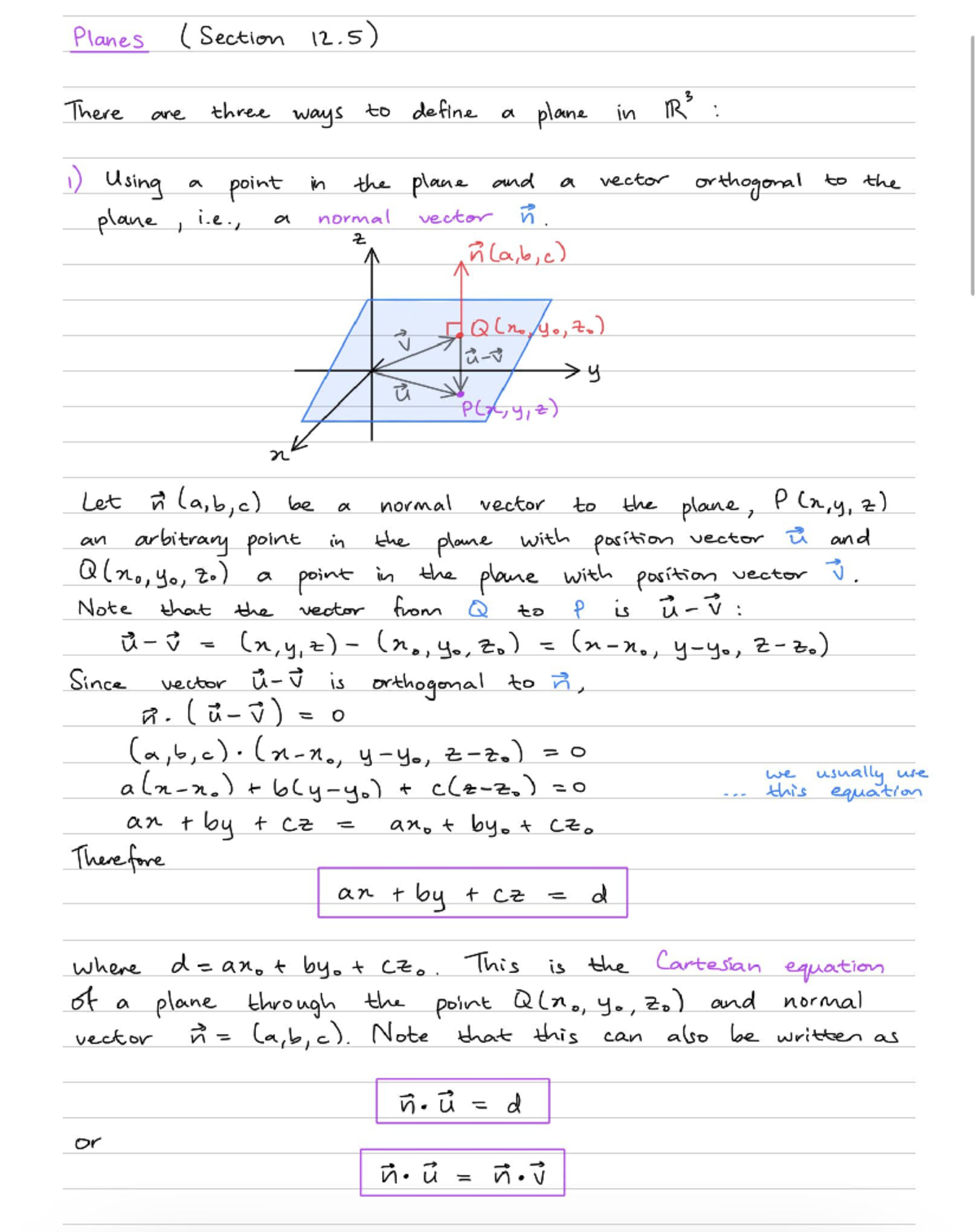24. Planes - ..... - Planes ( Section 12) There are three ways to define a plane in R3 1) Using ...