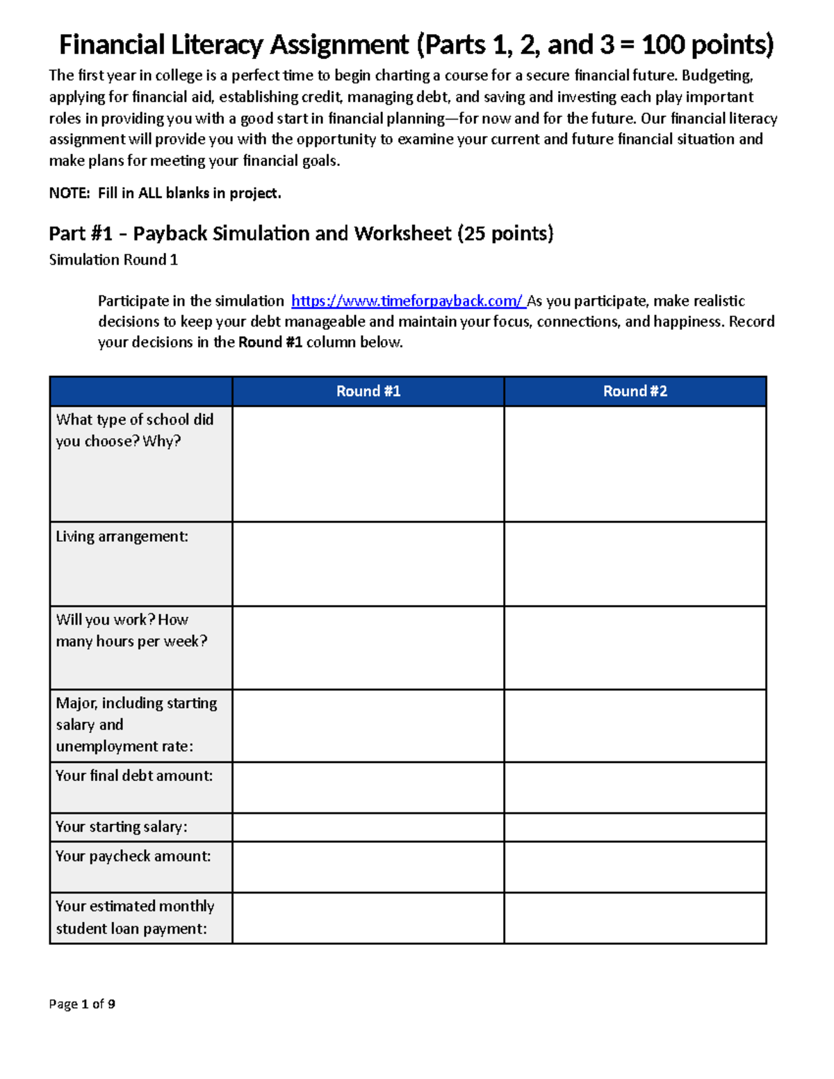 Financial Literacy Assignment pdf - Financial Literacy Assignment ...