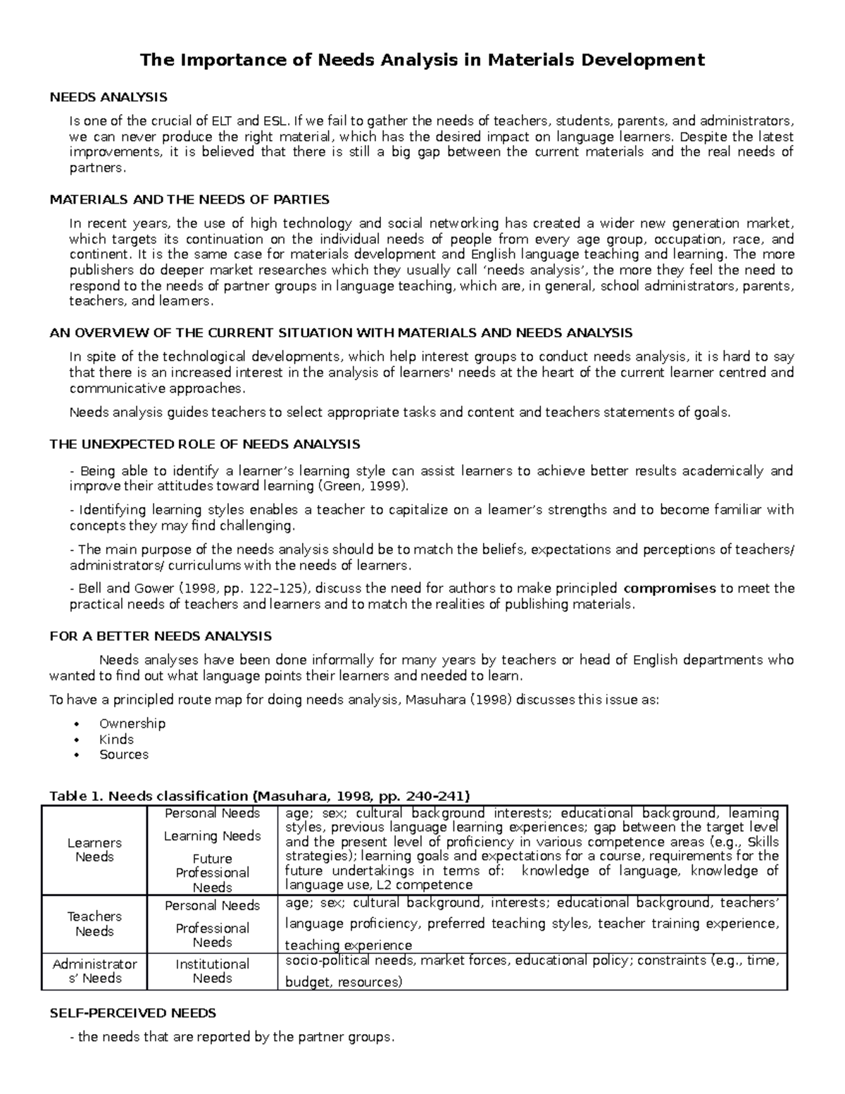 Material development compilation finals - The Importance of Needs ...