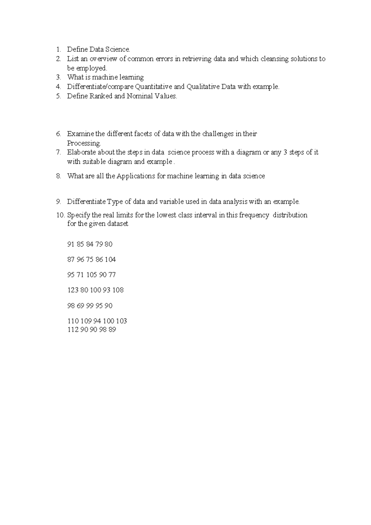 Fds quespap - unit test question paper - Define Data Science. List an ...