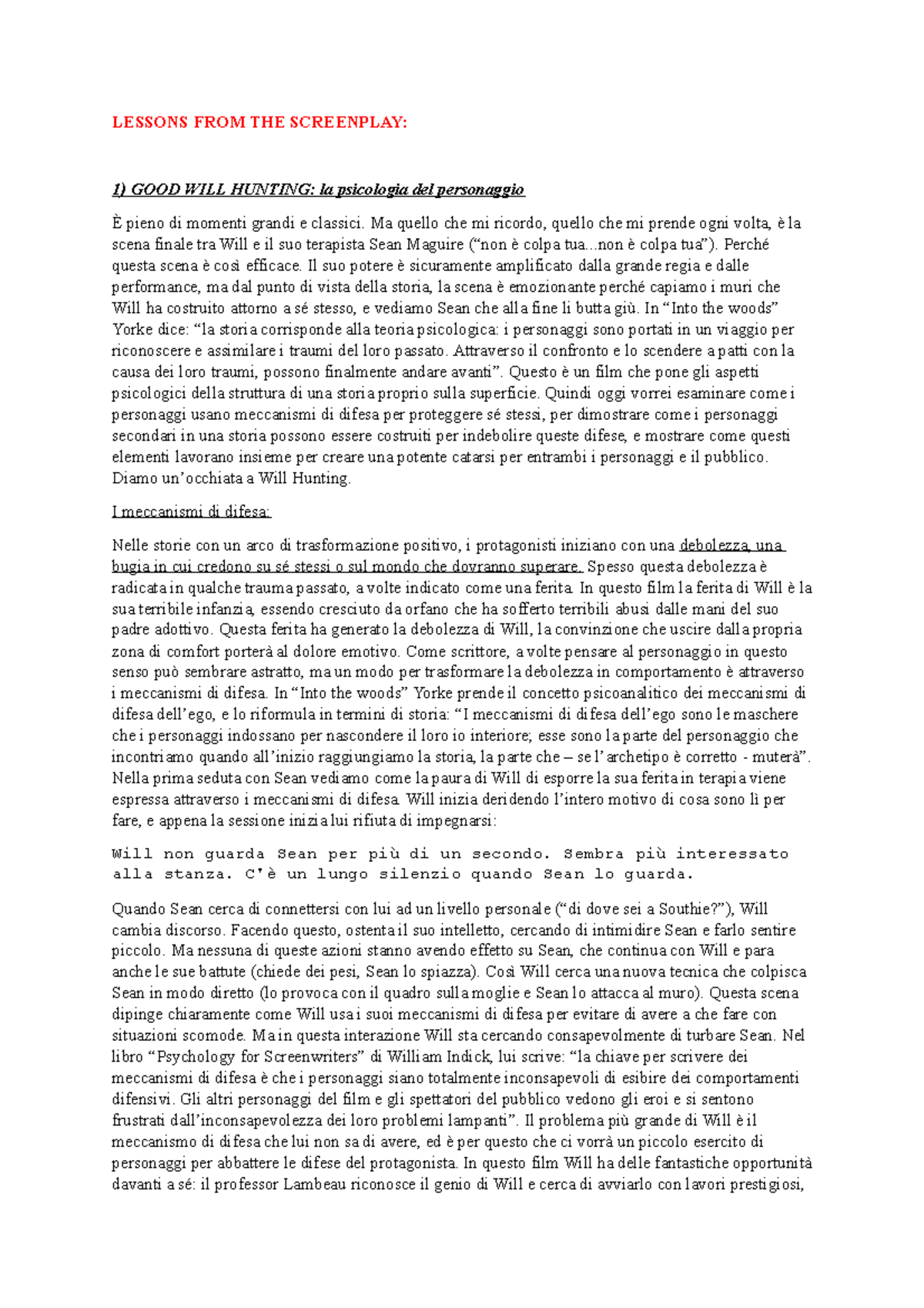 Lessons from the screenplay - LESSONS FROM THE SCREENPLAY: 1) GOOD WILL ...