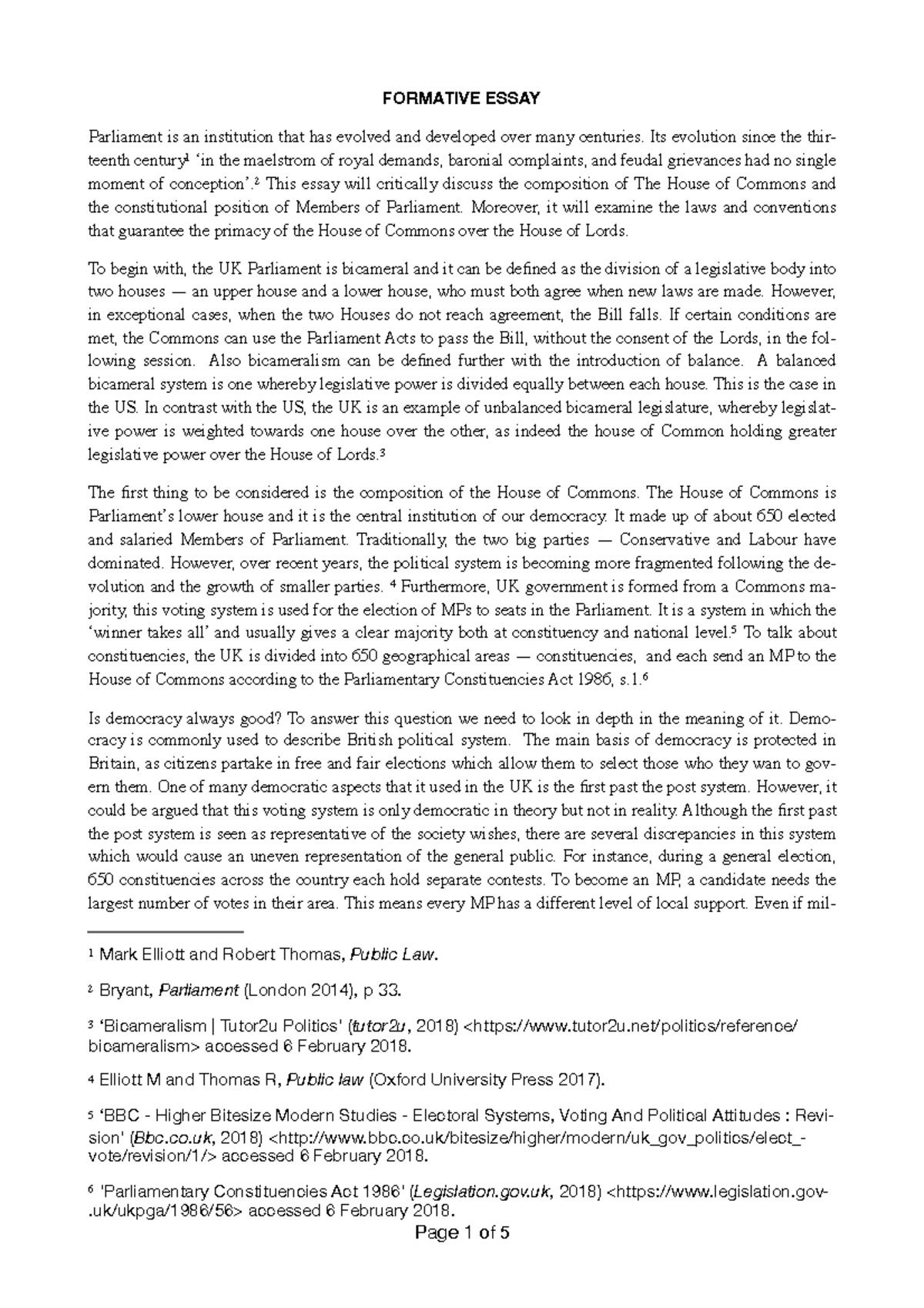 Formative essay public law doc - FORMATIVE ESSAY Parliament is an ...