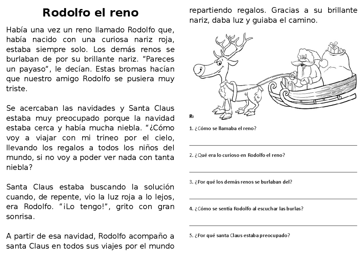 Actividad 166 Rodolfo el reno - Rodolfo el reno Había una vez un reno ...