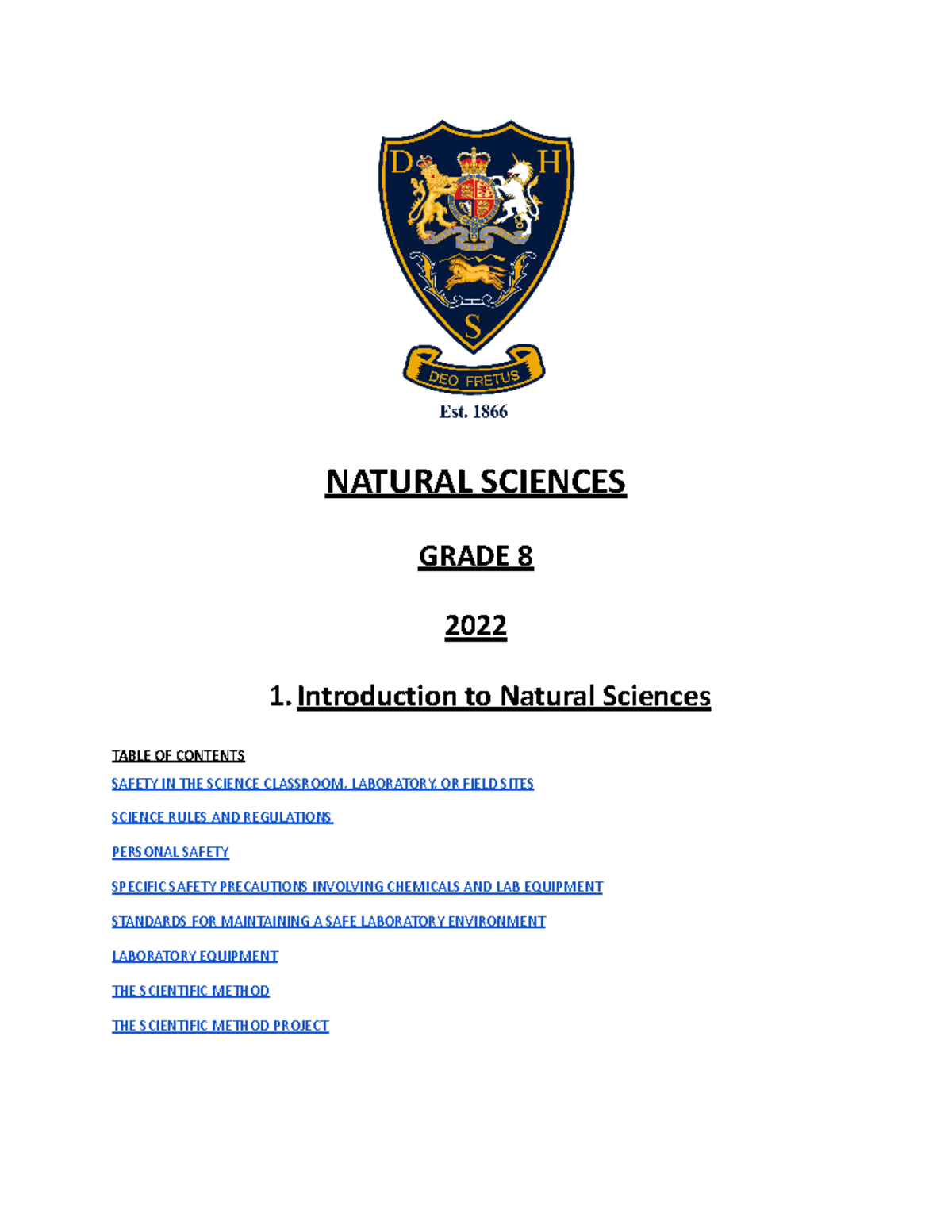 1. Introduction to Natural Sciences 2022 - NATURAL SCIENCES GRADE 8 ...