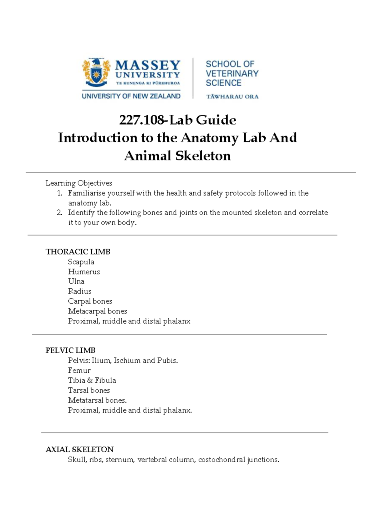 Lab 1: Introduction to the Anatomy Lab And Animal Skeleton - 227-Lab ...