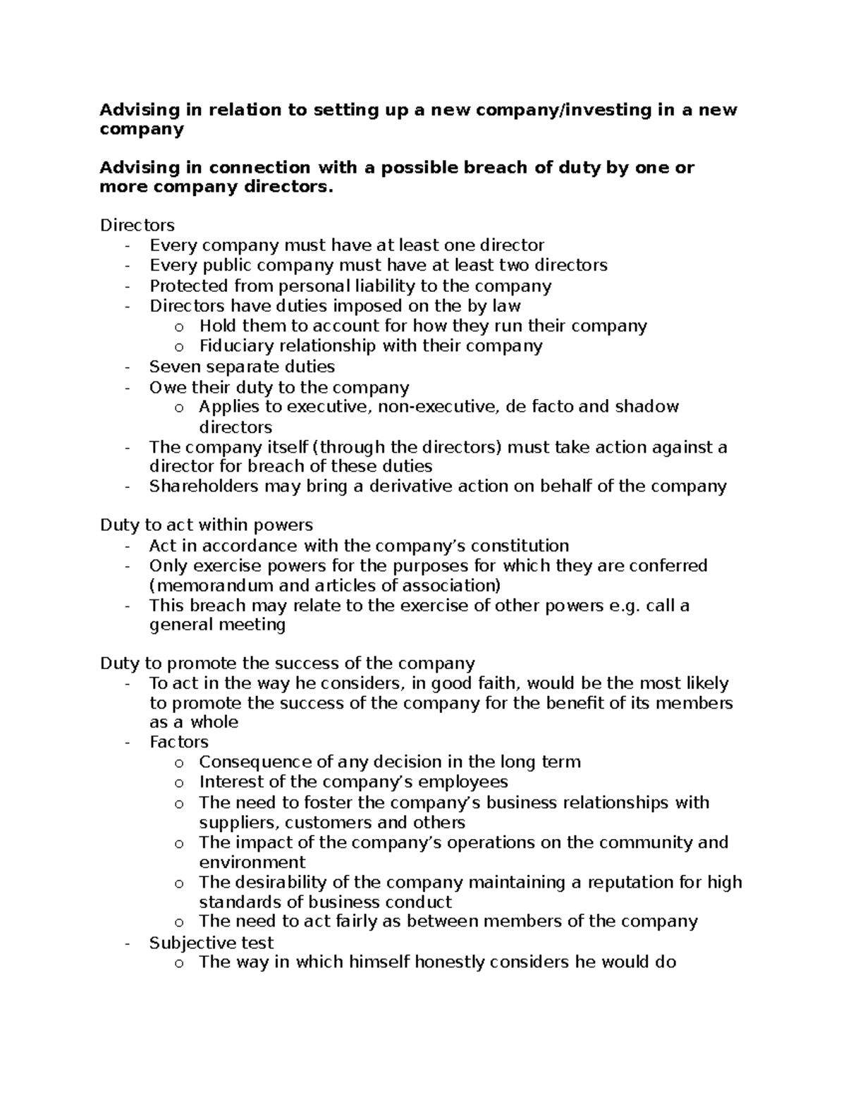 Interviewing Crib Sheet - Advising in relation to setting up a new ...