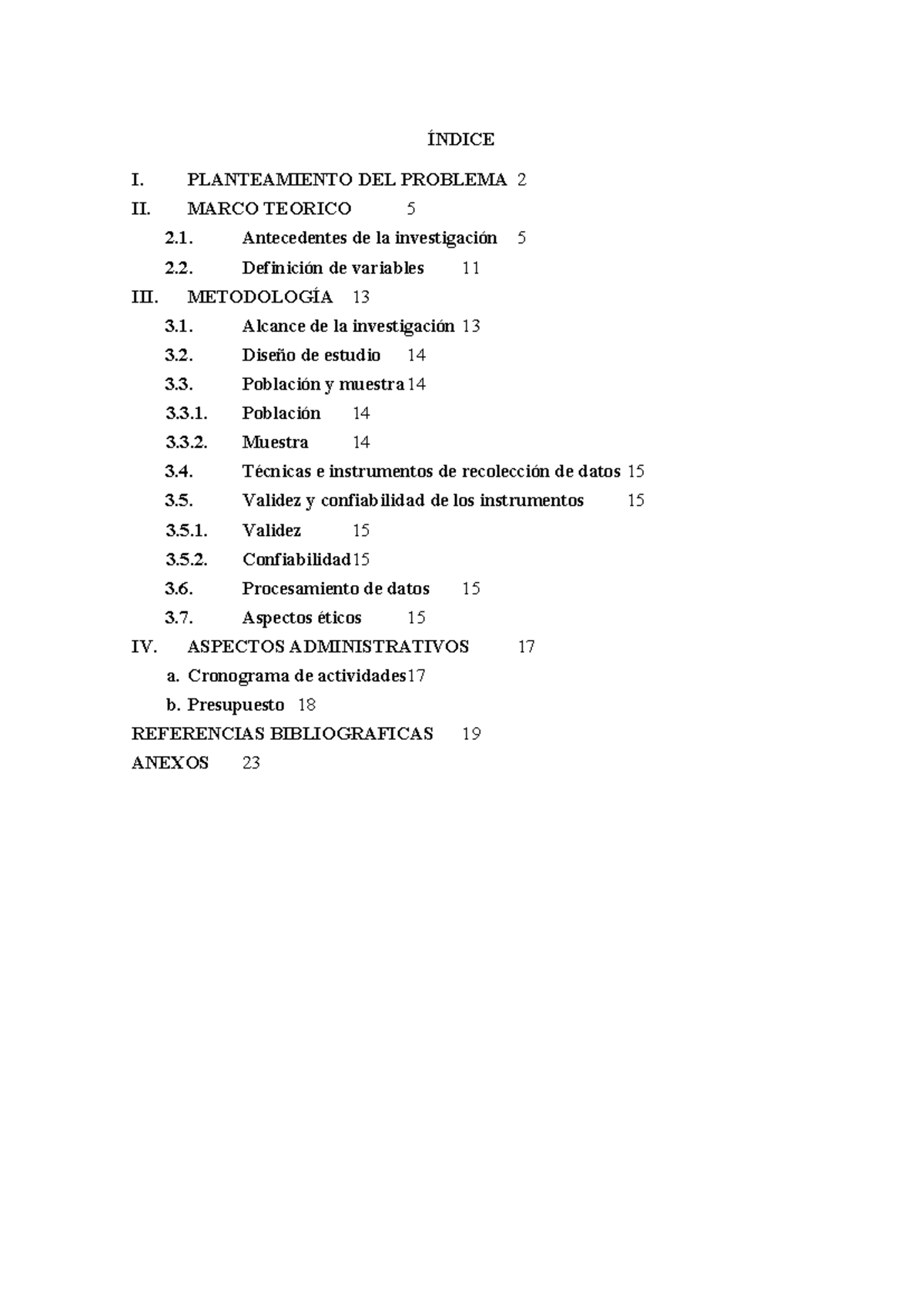 Indice proyecto de tesis - ÍNDICE I. PLANTEAMIENTO DEL PROBLEMA II ...