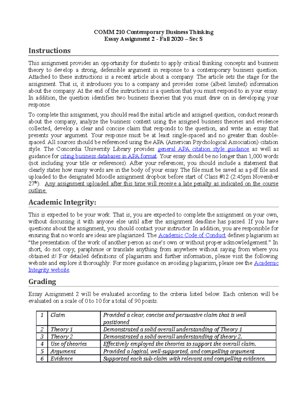 COMM 210 2020 Essay Assignment 2 Sec S - COMM 210 Contemporary Business Thinking Essay ...