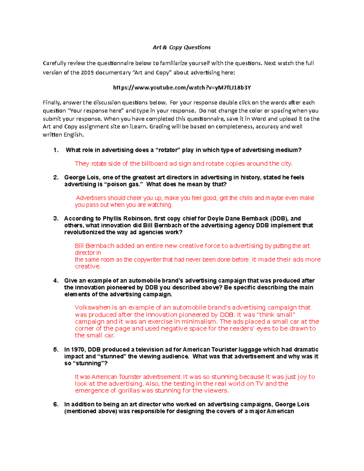 Art Copy Exam Questions F21 - Student - Art & Copy Questions Carefully ...